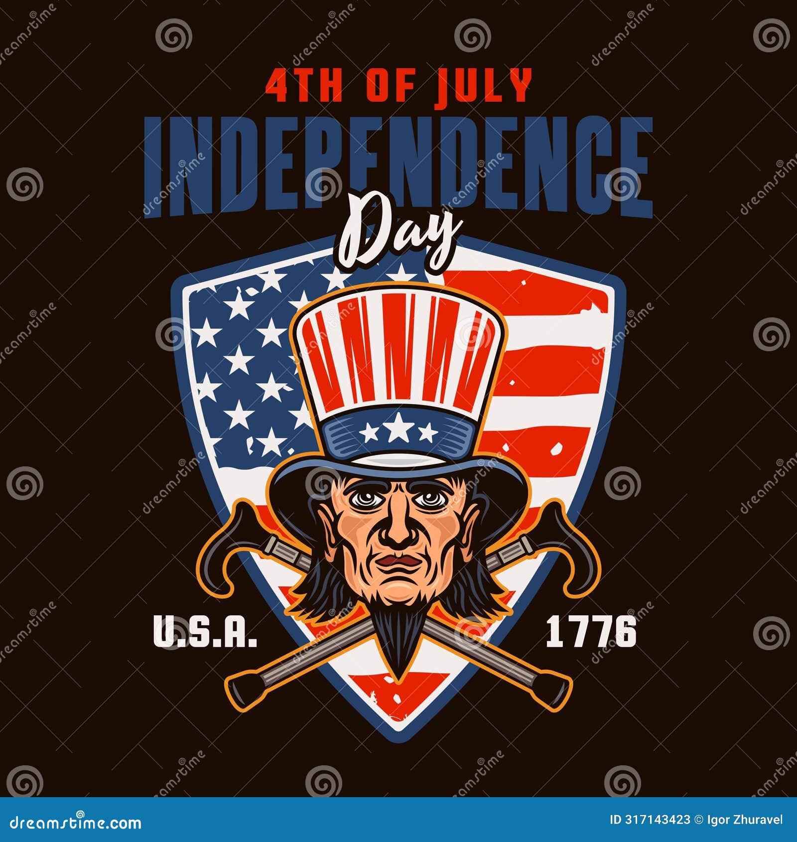 Independence Day of USA Vector Emblem with Uncle Sam Head in Colored ...