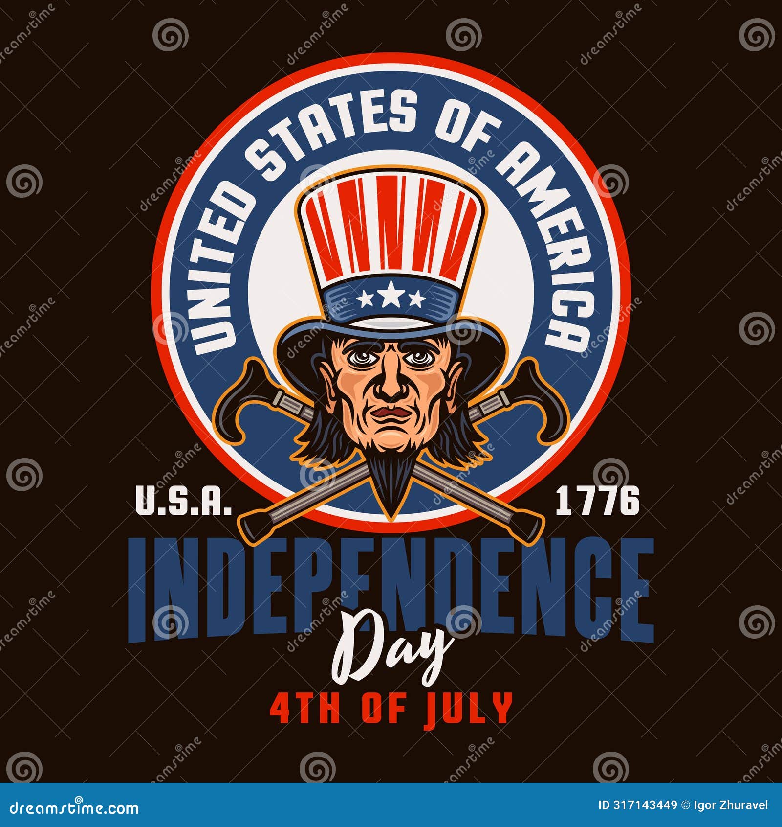 Independence Day of USA Vector Emblem with Uncle Sam Head in Colored ...