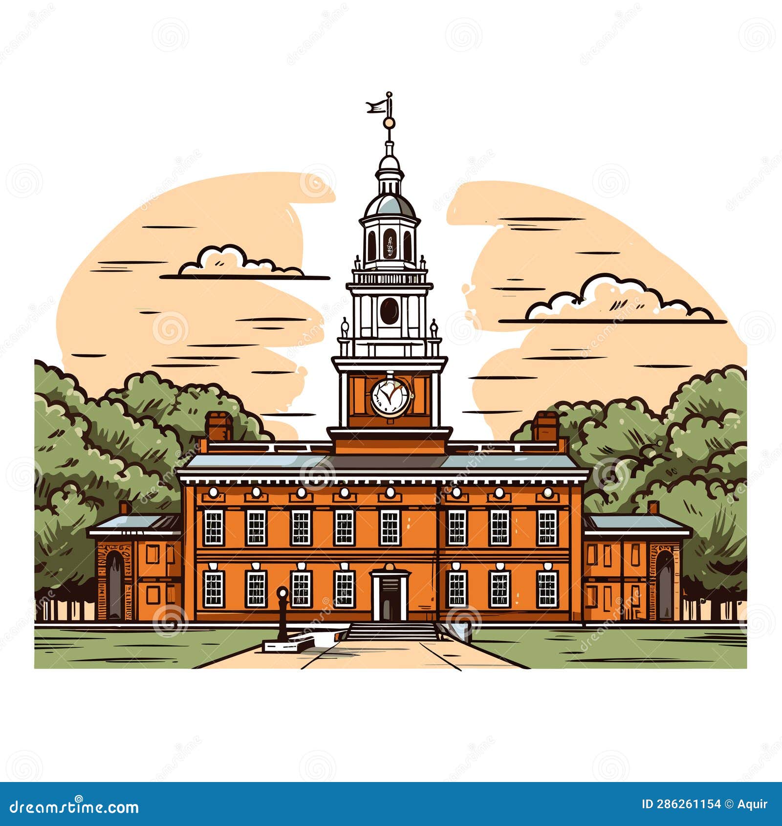 Independence Hall. Independence Hall Hand-drawn Comic Illustration ...