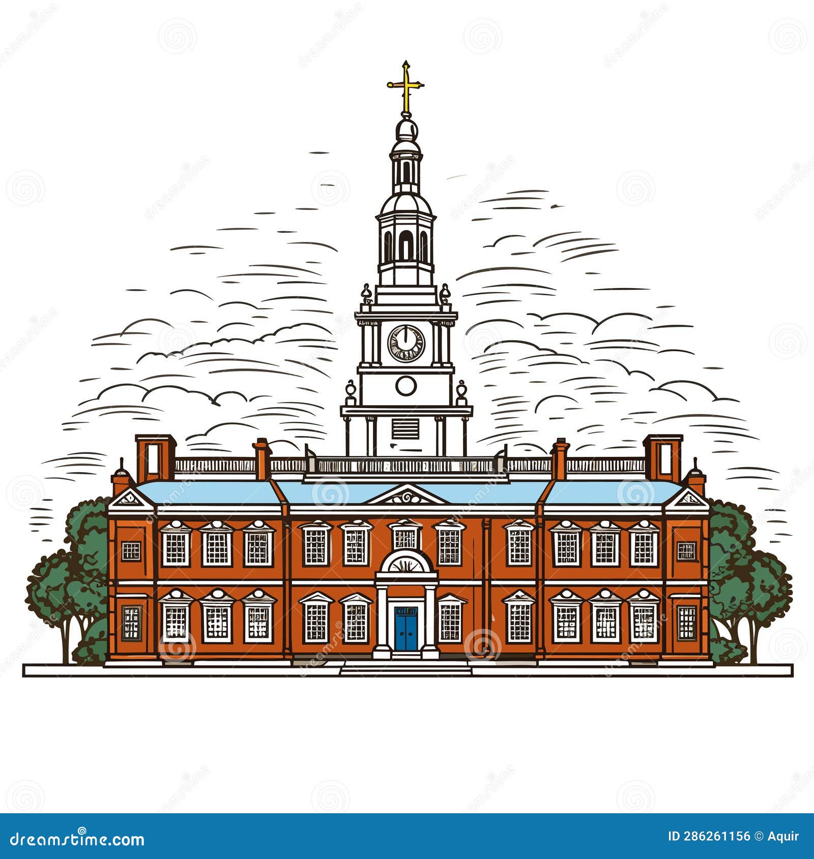 Independence Hall. Independence Hall Hand-drawn Comic Illustration ...