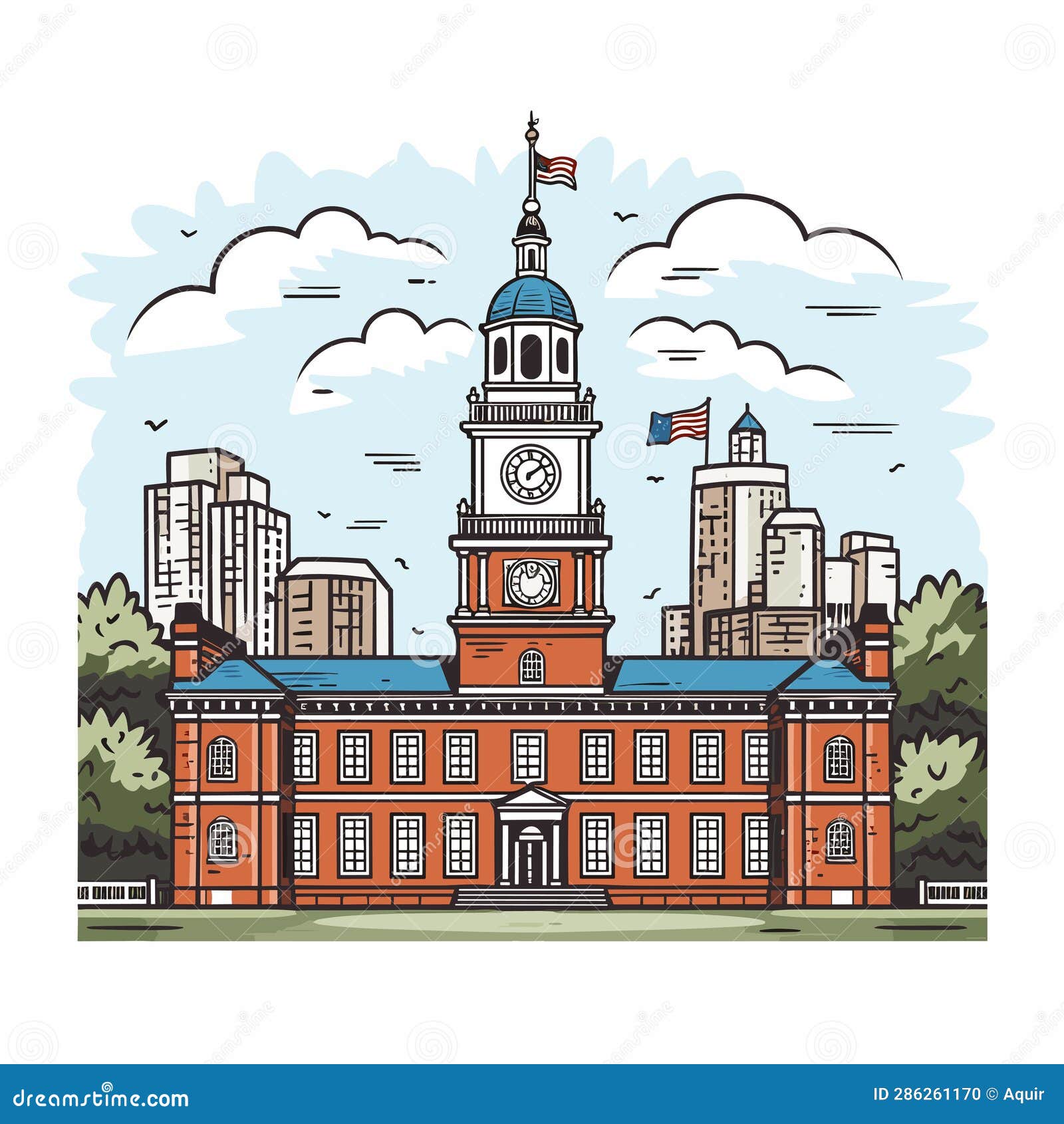 Independence Hall. Independence Hall Hand-drawn Comic Illustration ...