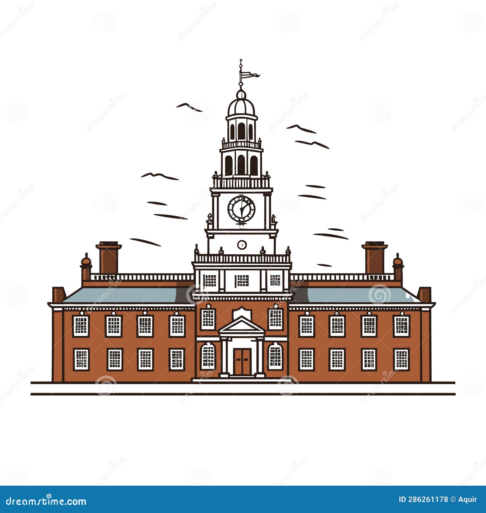 Independence Hall. Independence Hall Hand-drawn Comic Illustration ...