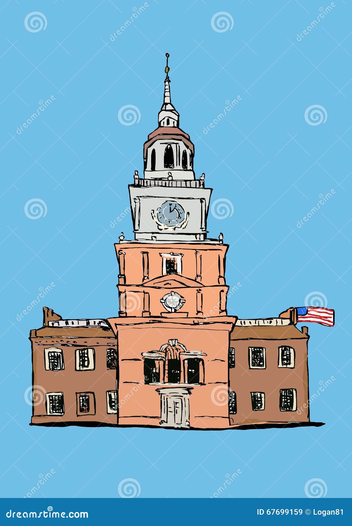 Independence Hall sketch stock illustration. Illustration of national ...