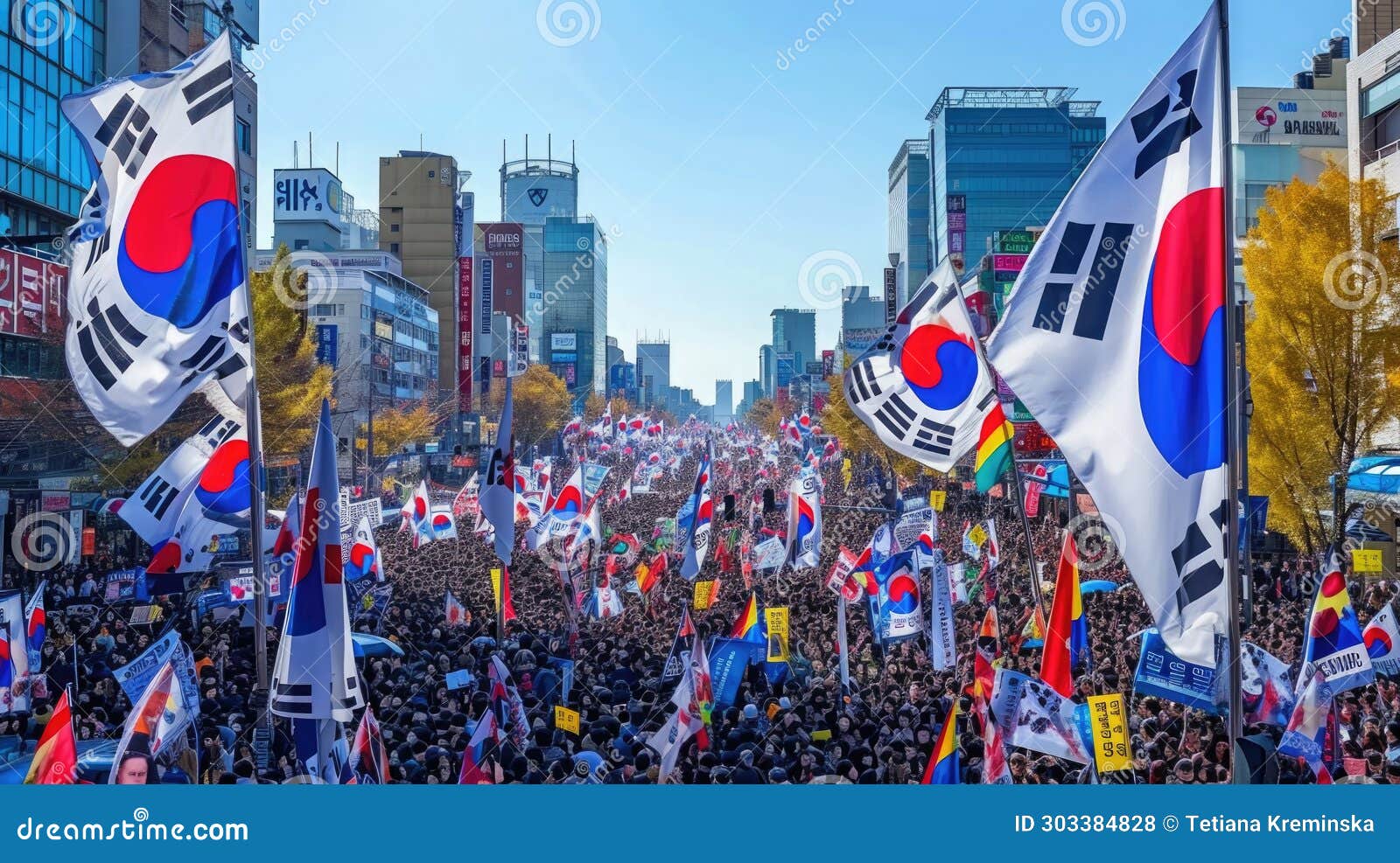 Independence Movement Day South Korean. Demonstration, Rally with Flags ...