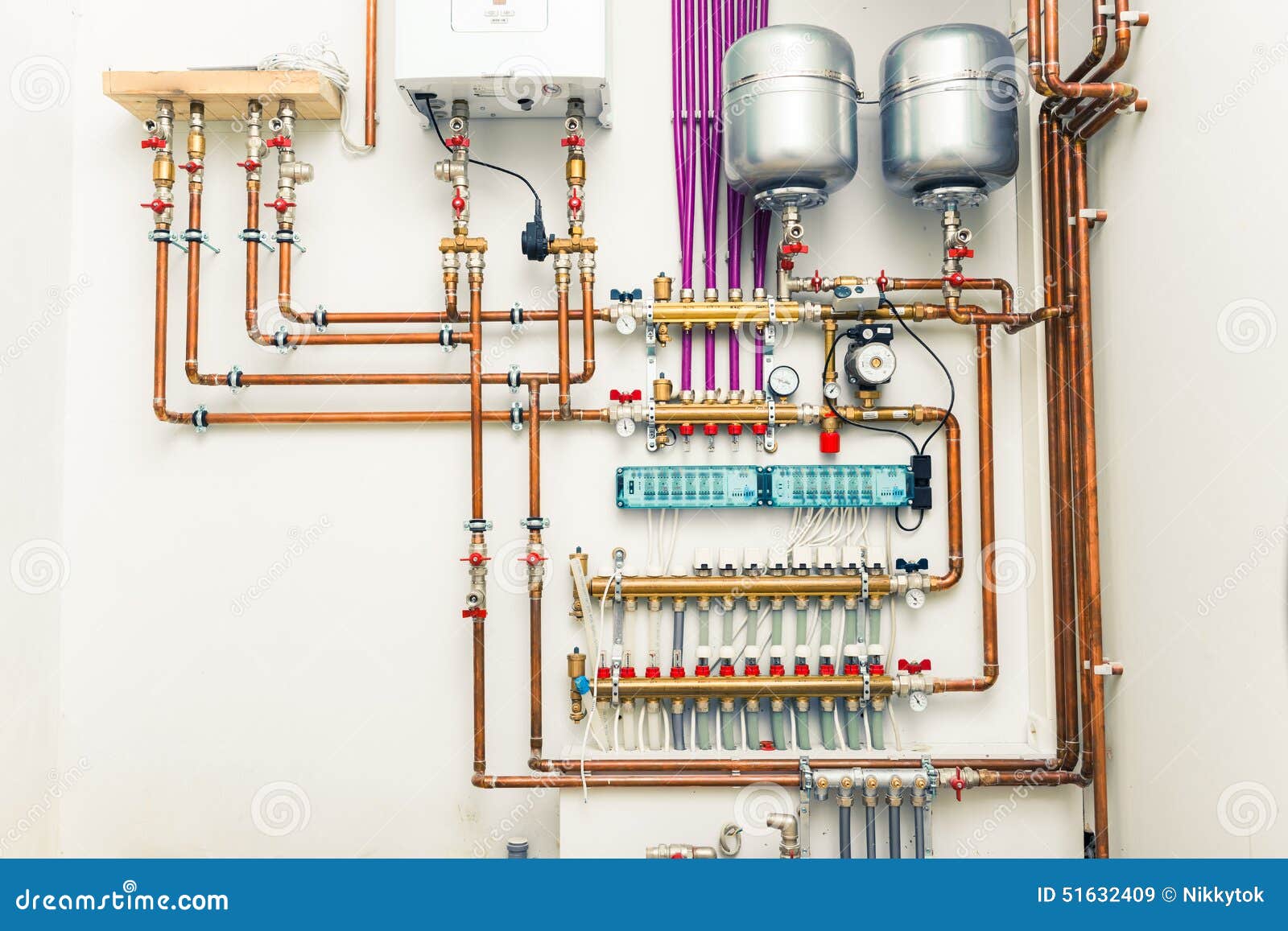 Independent Heating System In Boiler Room At Home. Domestic Water ...