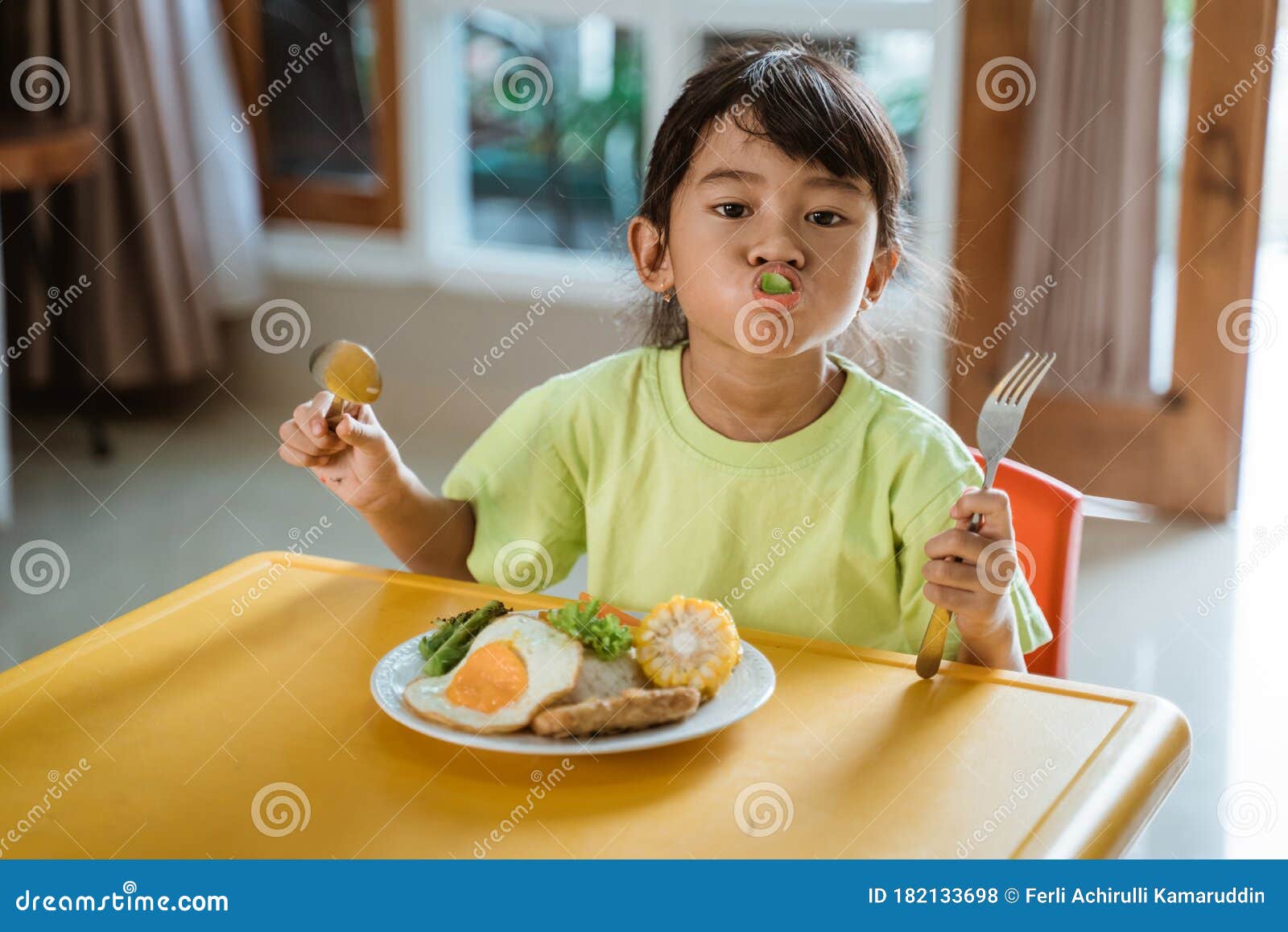Independent Kid Self Eating at Home Stock Photo - Image of girl ...