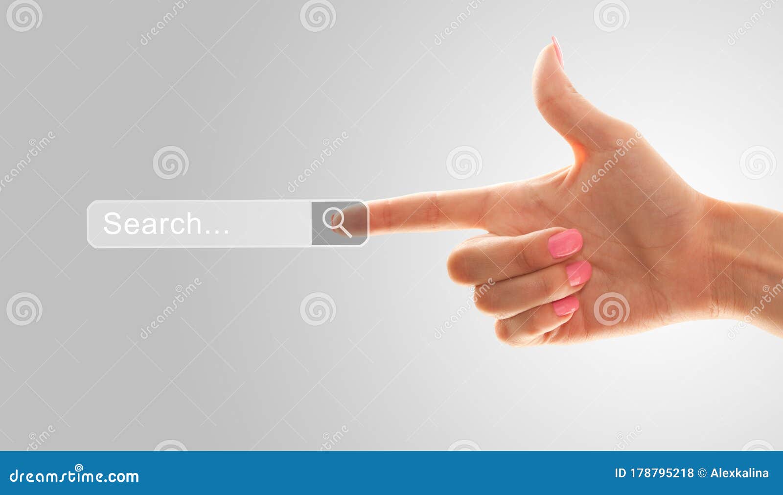 Index Finger of a Female Hand Points To the Search Field Stock Photo ...