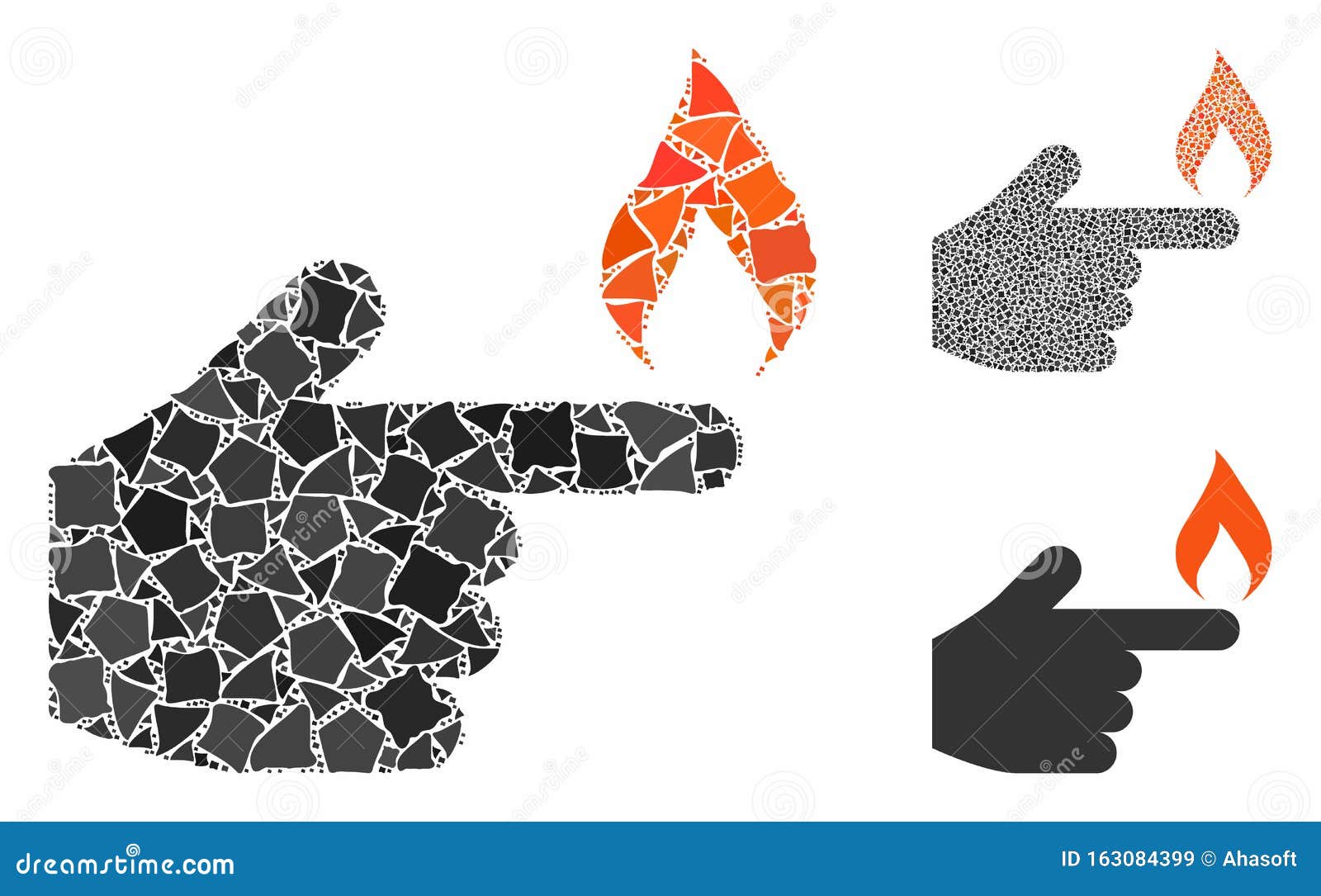 Index Finger Fire Mosaic Icon of Humpy Parts Stock Illustration ...