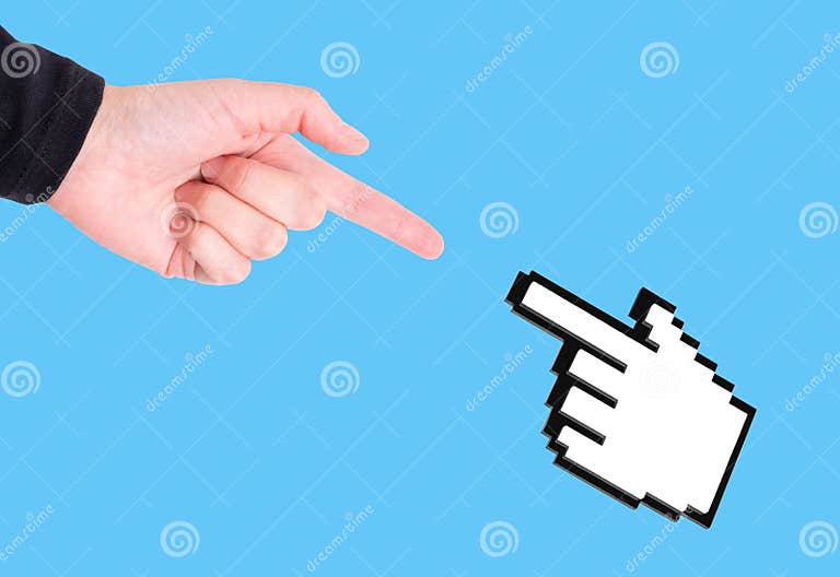 Index Finger and Mouse Pointer Reaching Towards Each Other Stock Photo ...