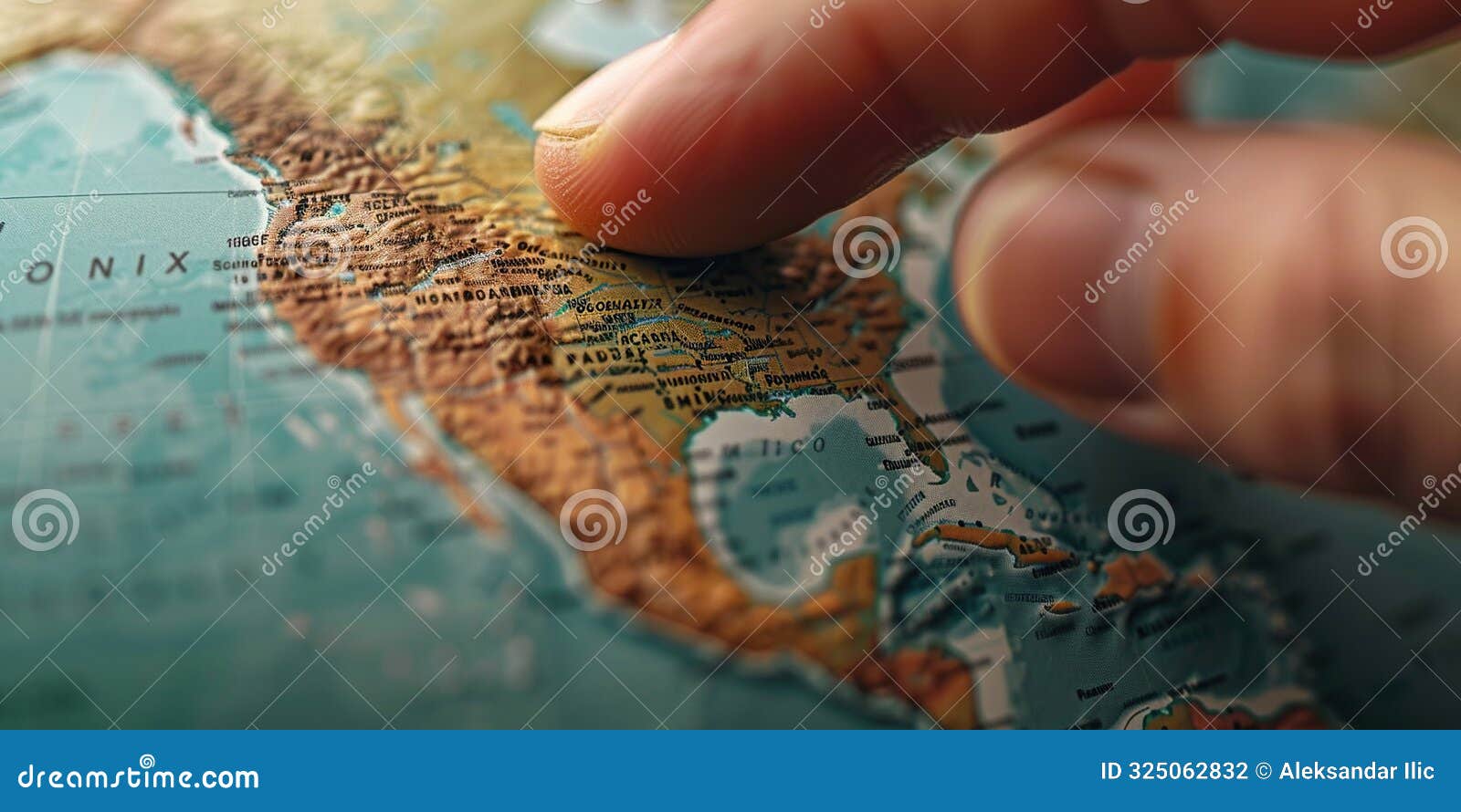 Index Finger Pointing at the Tiny Globe. Geography Concept Stock ...