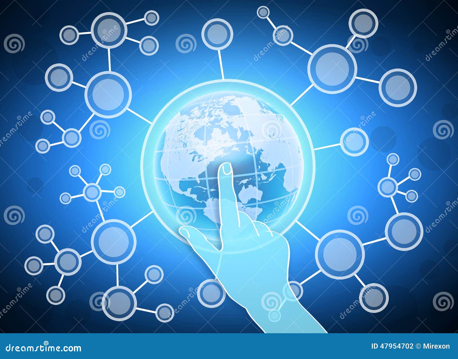 Index Finger Presses on Planet. DNA Molecules from Stock Illustration ...