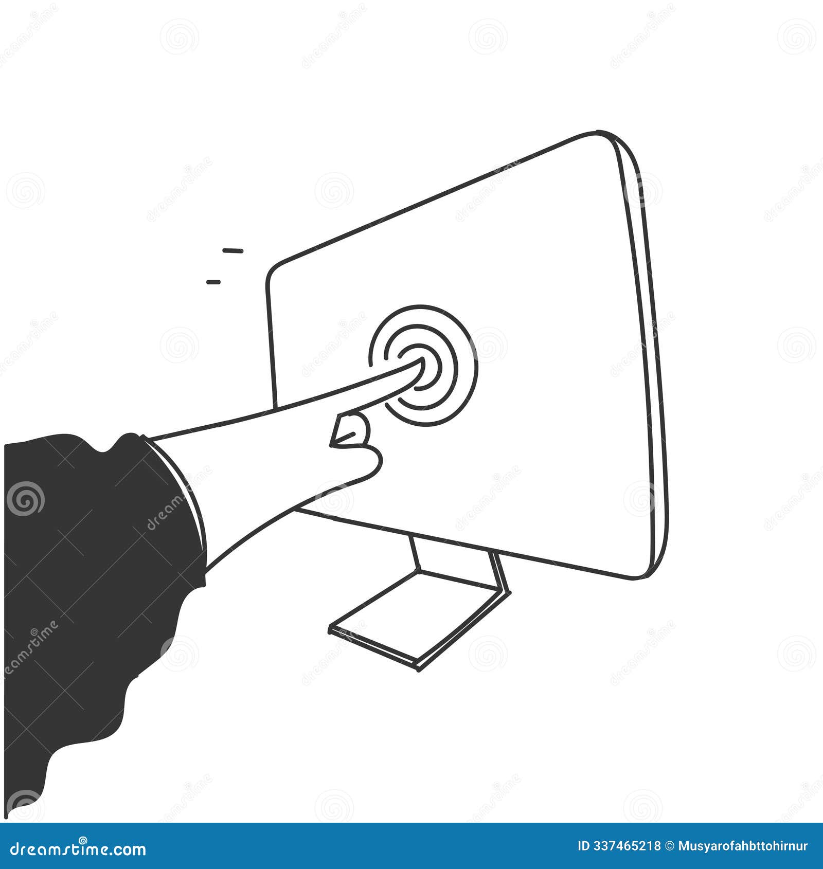 Index Finger Pressing the Touch Screen on Device in Hand Drawn Style ...