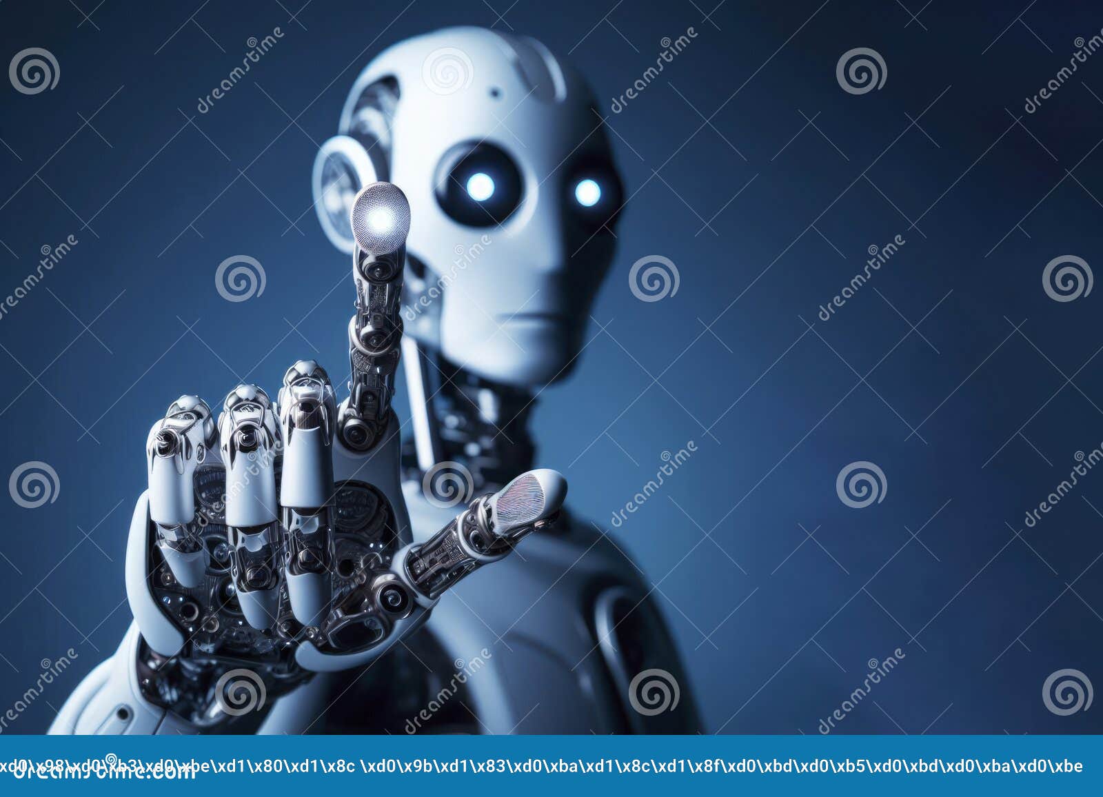 Index Finger of a Robot Close Up on Solid Blue Background. Ai ...