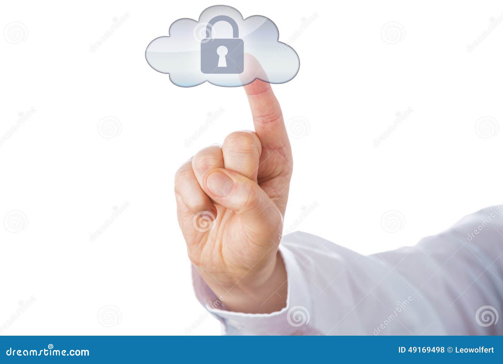 Index Finger Touching Lock Icon in Cloud Button Stock Photo - Image of ...