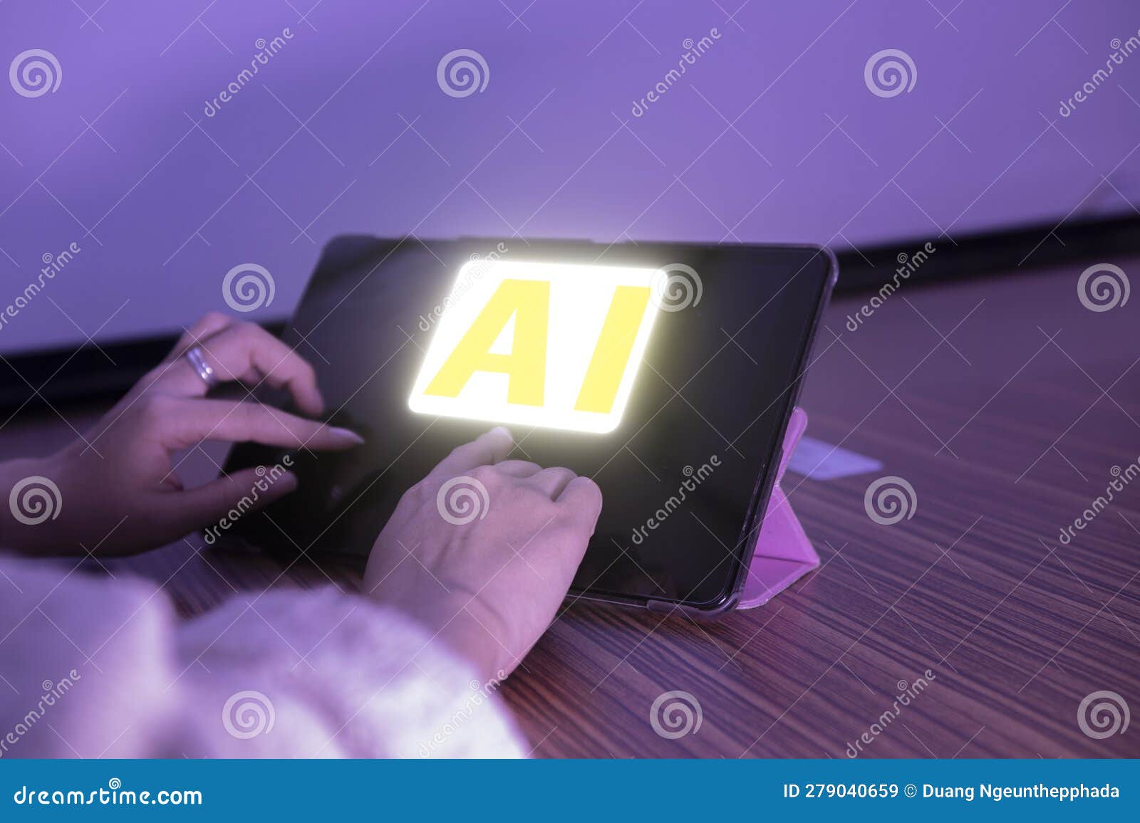 Index Finger Touching Tablet Screen with AI Processor Generator of ...