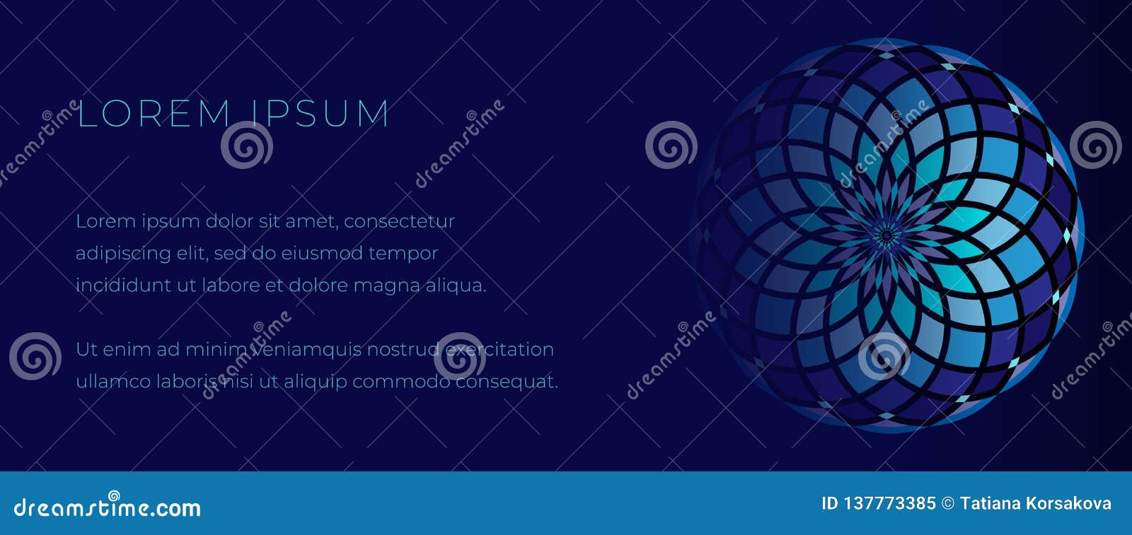 Deep Blue Template for Web Banner with Mosaic Mandala Stock Vector ...