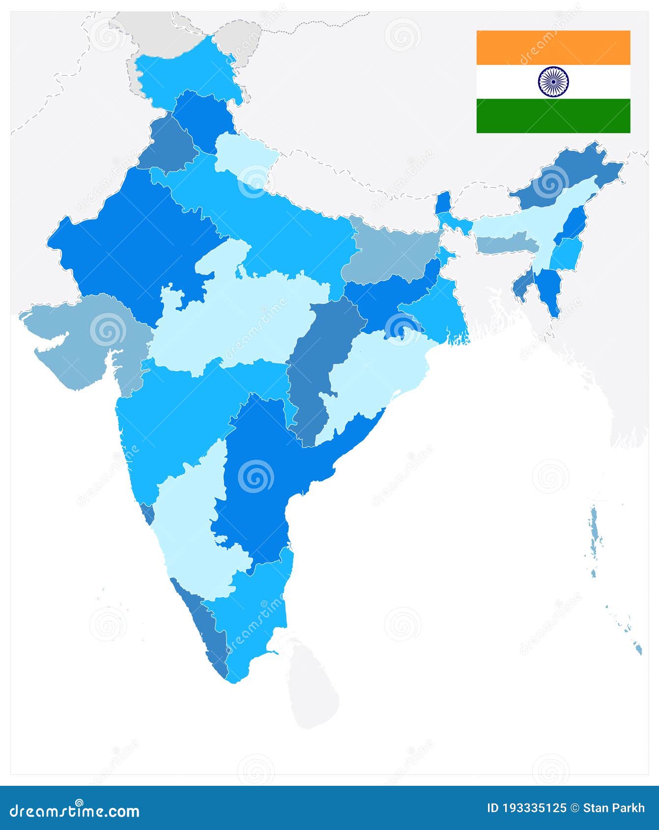 India Map, Administrative Division, Separate Regions Individual, New ...