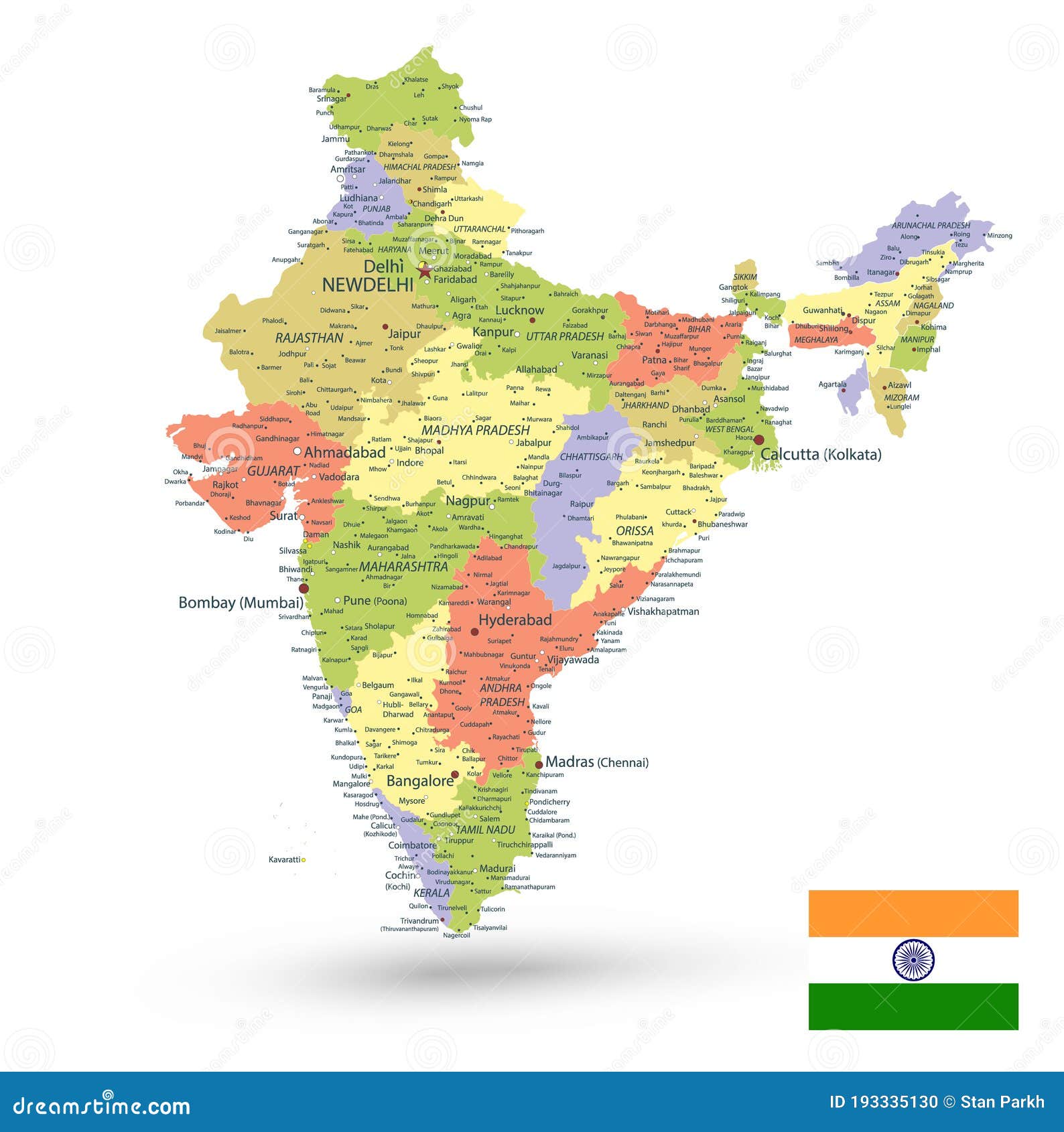 India Administrative Map Isolated on White Stock Vector - Illustration ...
