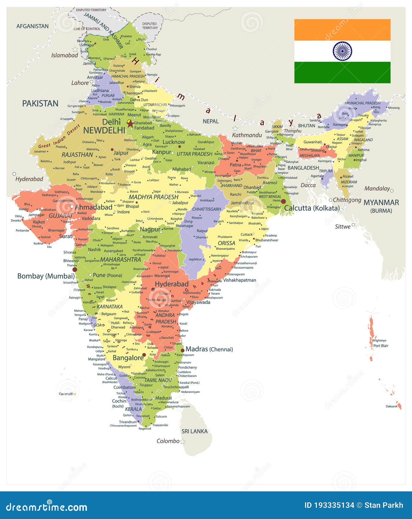 India Map, Administrative Division, Separate Individual Regions With ...