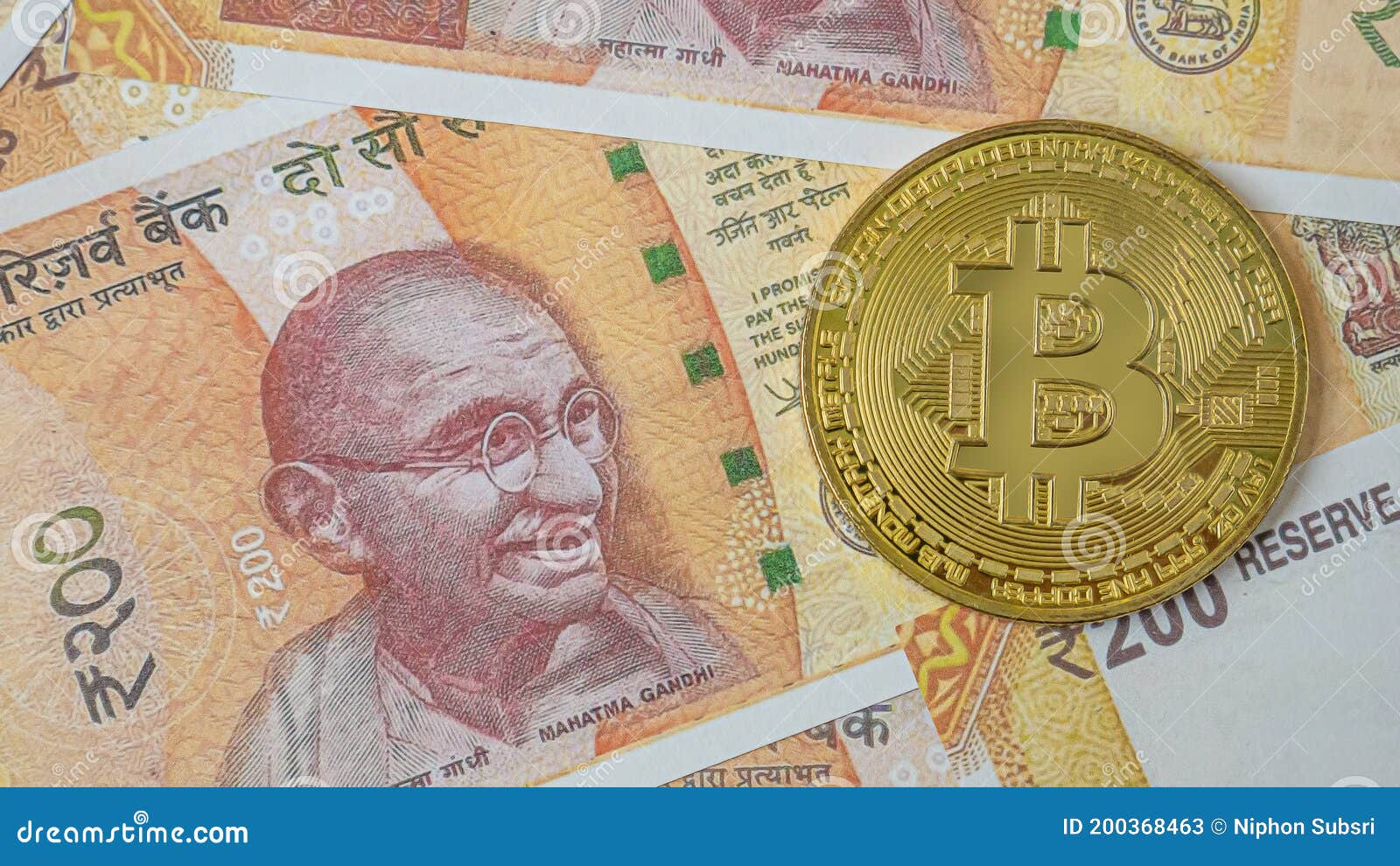 India Banknote and Bit Coin for Business Content Stock Image - Image of ...