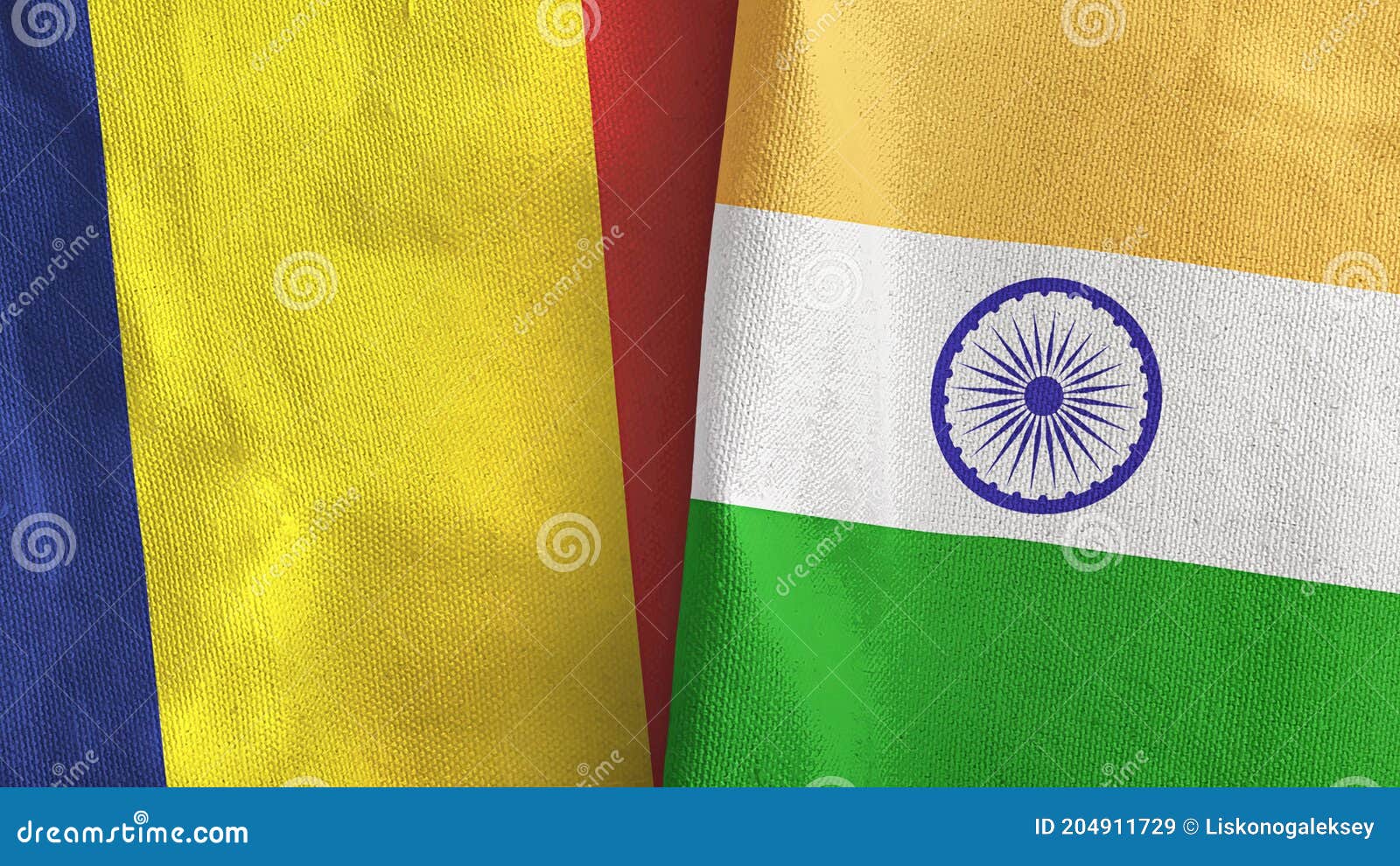 India and Chad Two Flags Textile Cloth 3D Rendering Stock Illustration ...