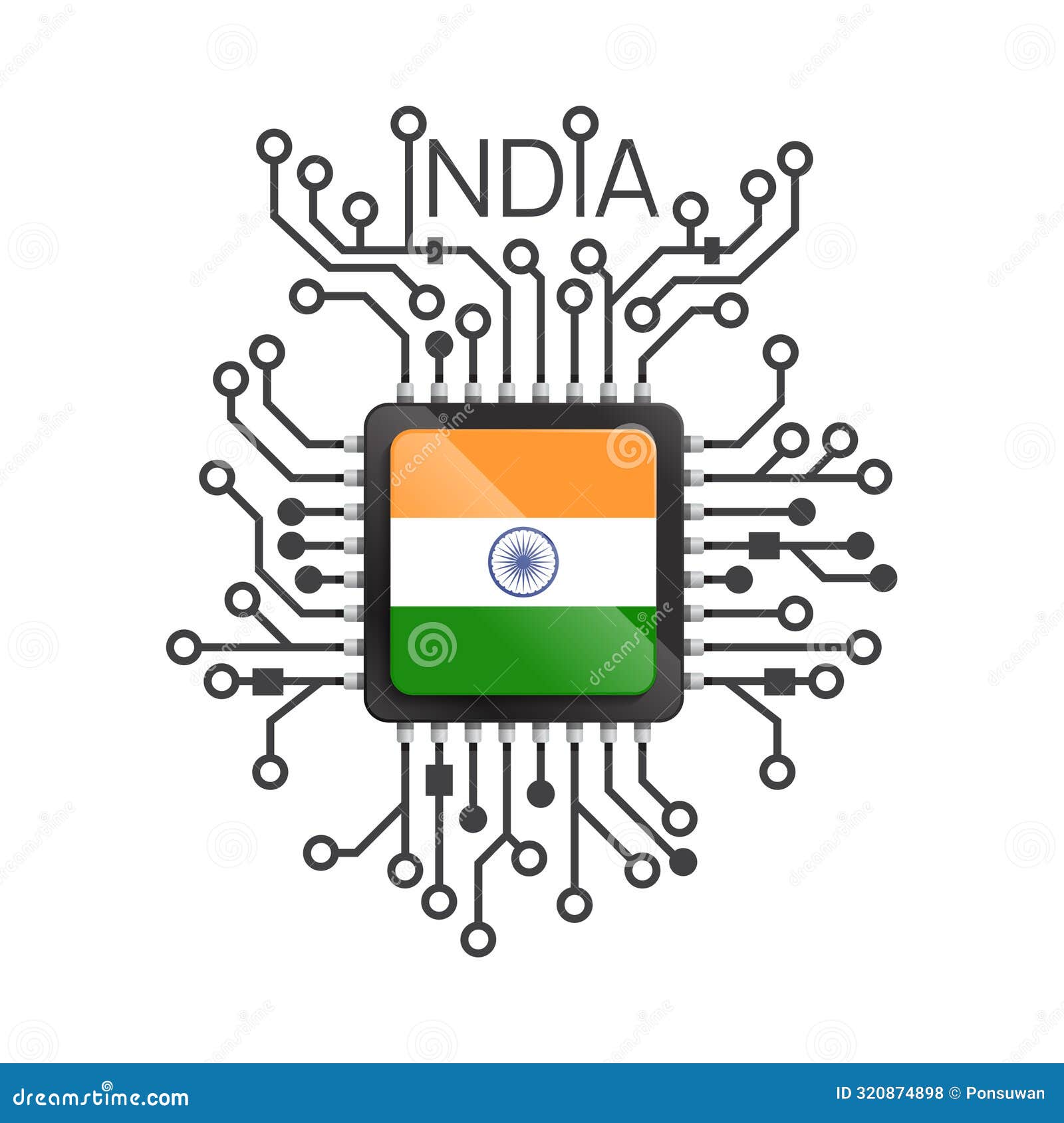 India of Circuit Board. Electric Nation Flag Circuit Black Microchip ...