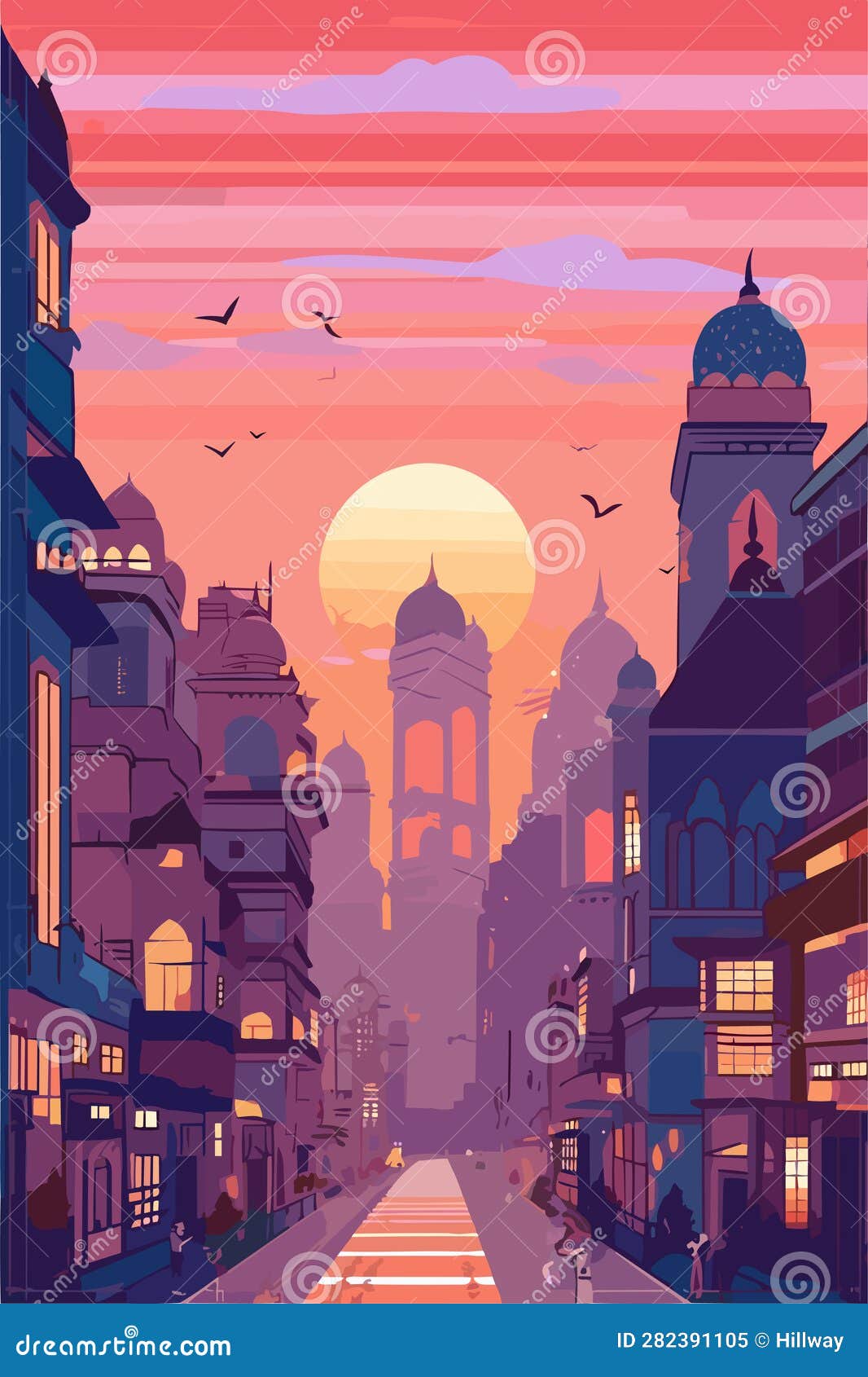 India City in the Evening. Vector Flat Illustration Stock Vector ...