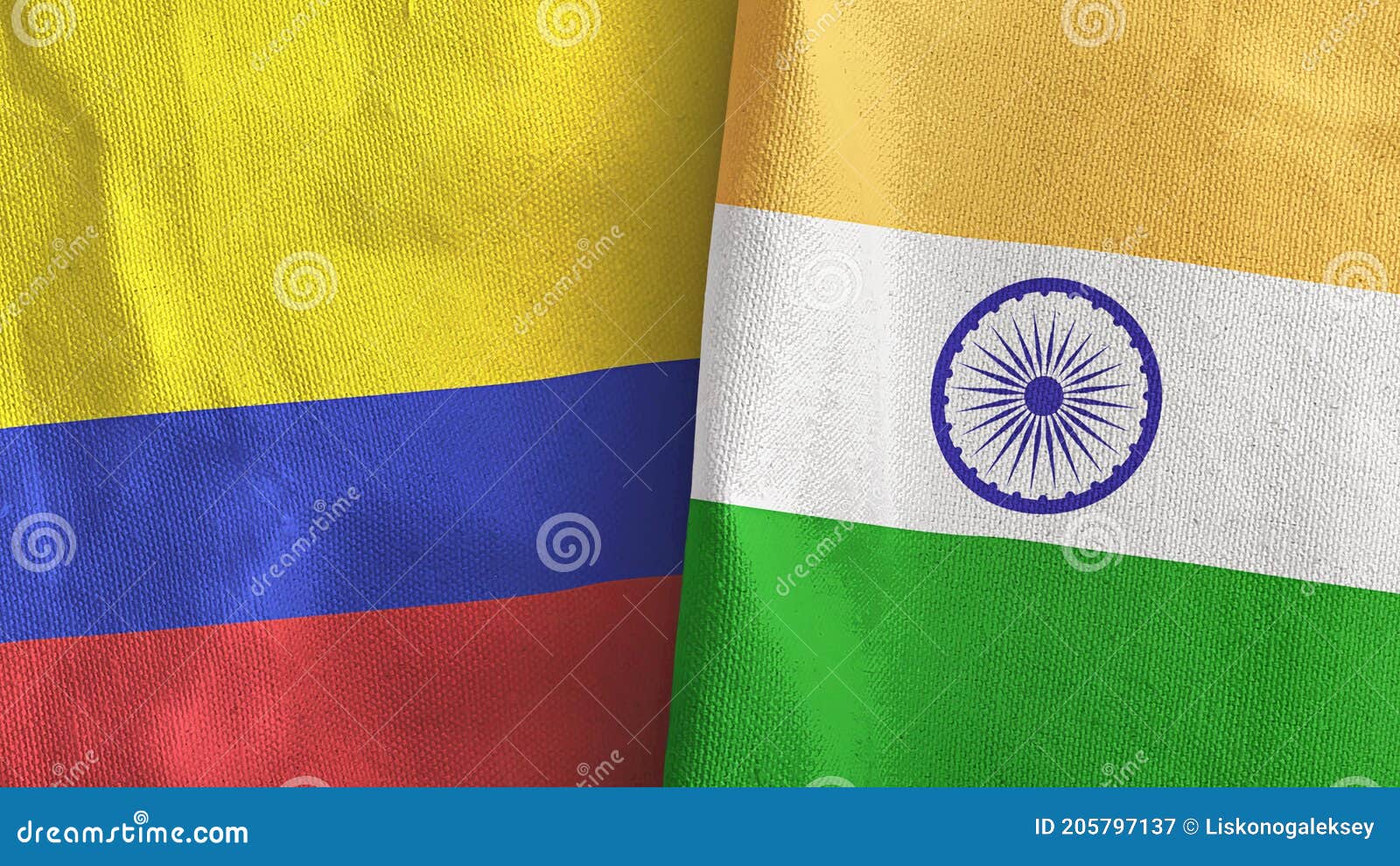 India and Colombia Two Flags Textile Cloth 3D Rendering Stock ...