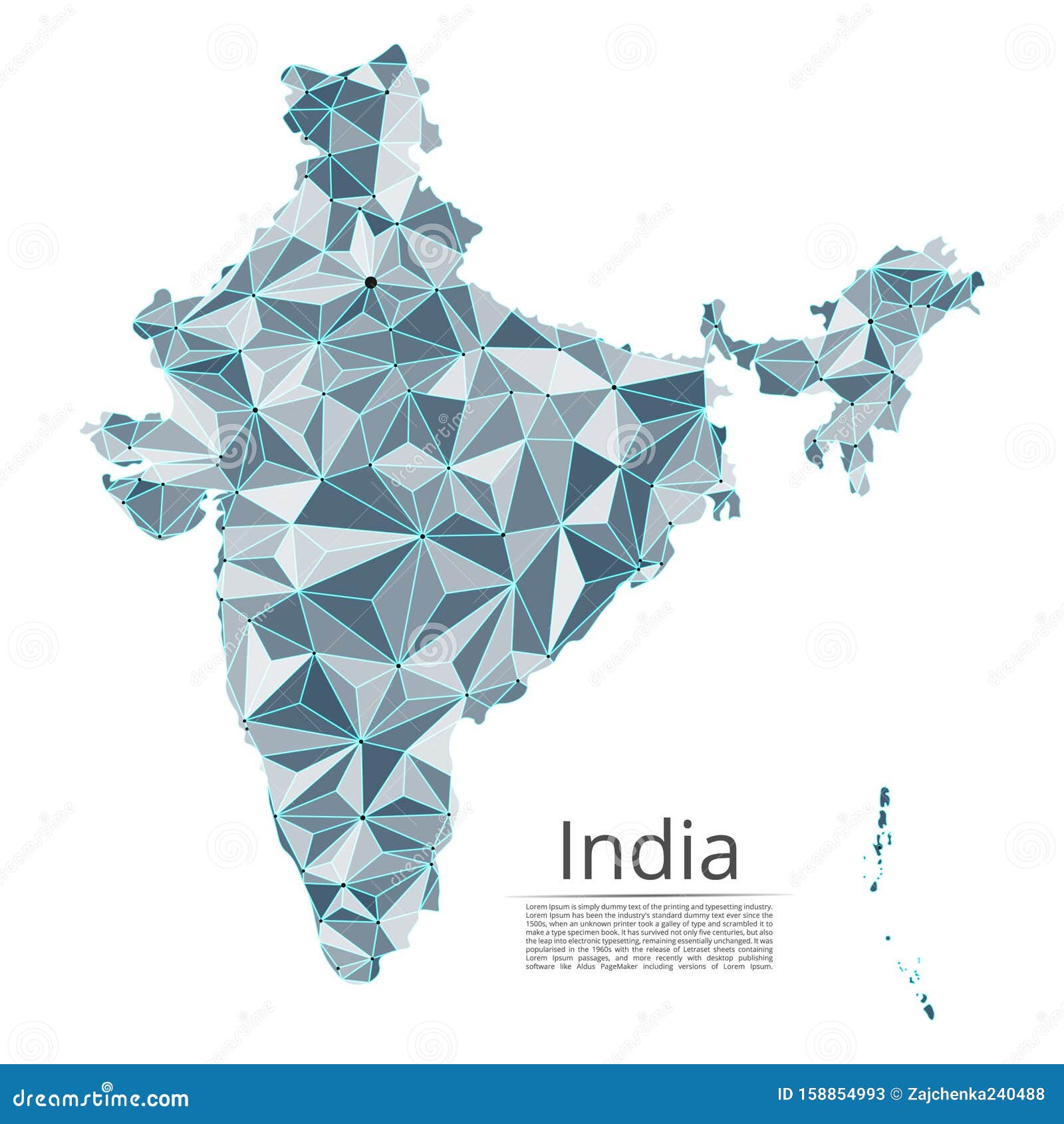 India Communication Network Map. Vector Low Poly Image of a Global Map ...
