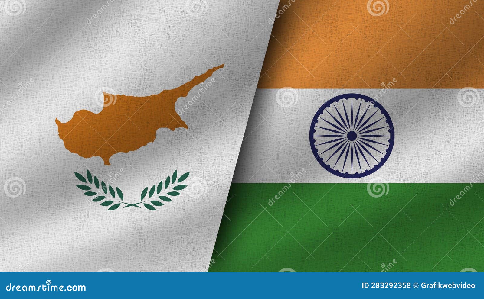 India and Cyprus Realistic Two Flags Together Stock Illustration ...