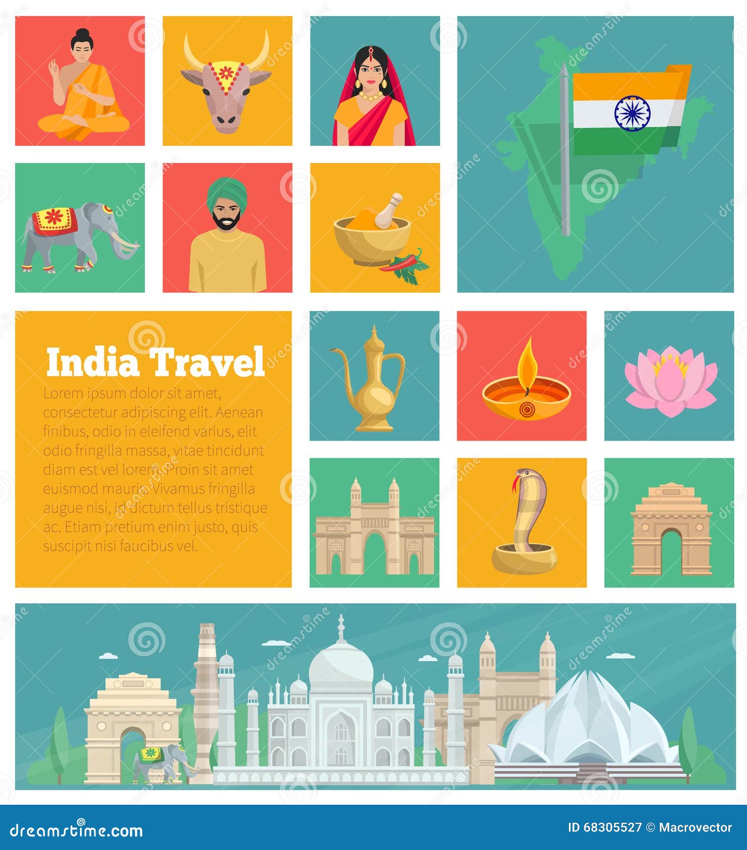 India Decorative Flat Icons Stock Vector - Illustration of culture ...