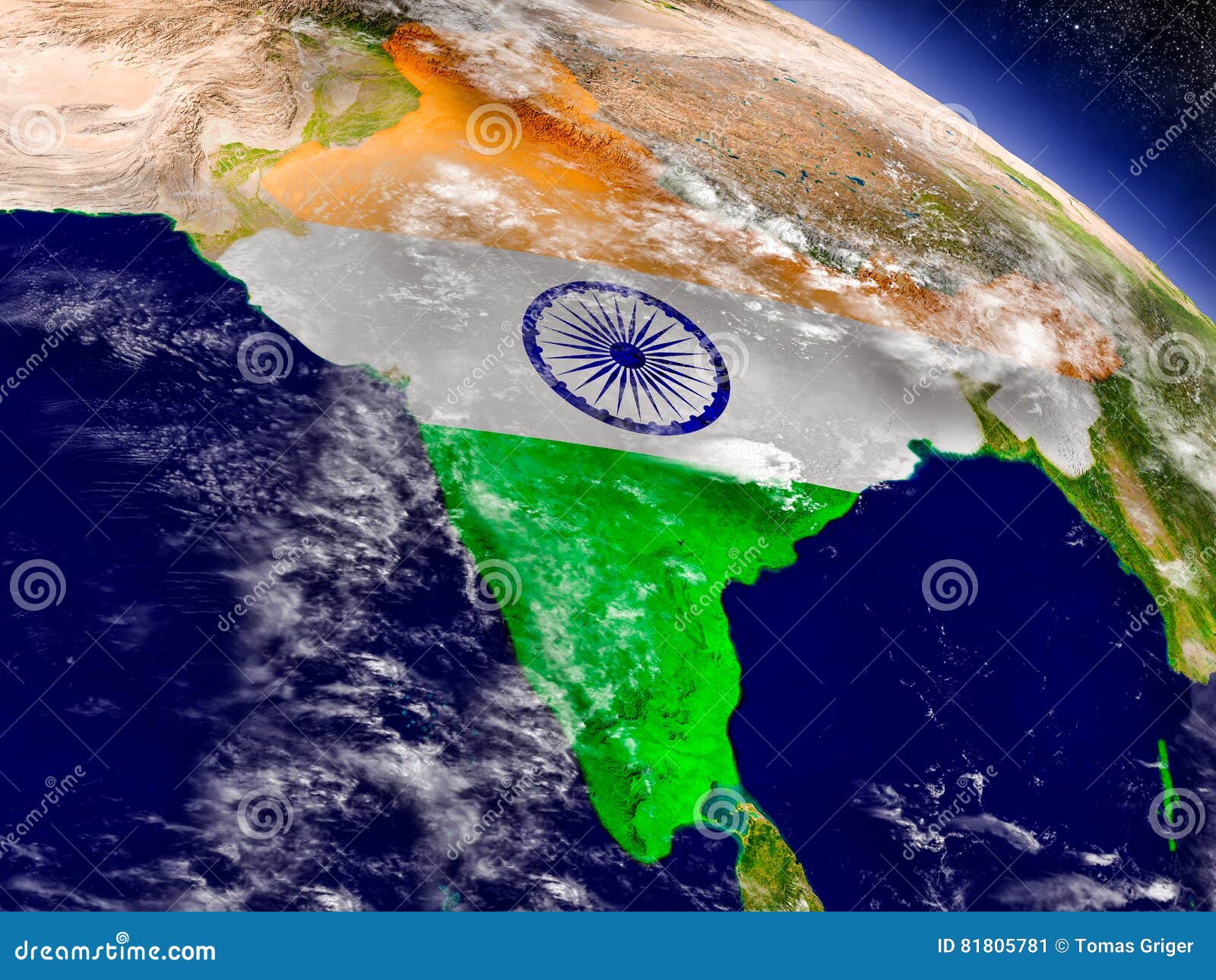 India with Embedded Flag on Earth Stock Illustration - Illustration of ...