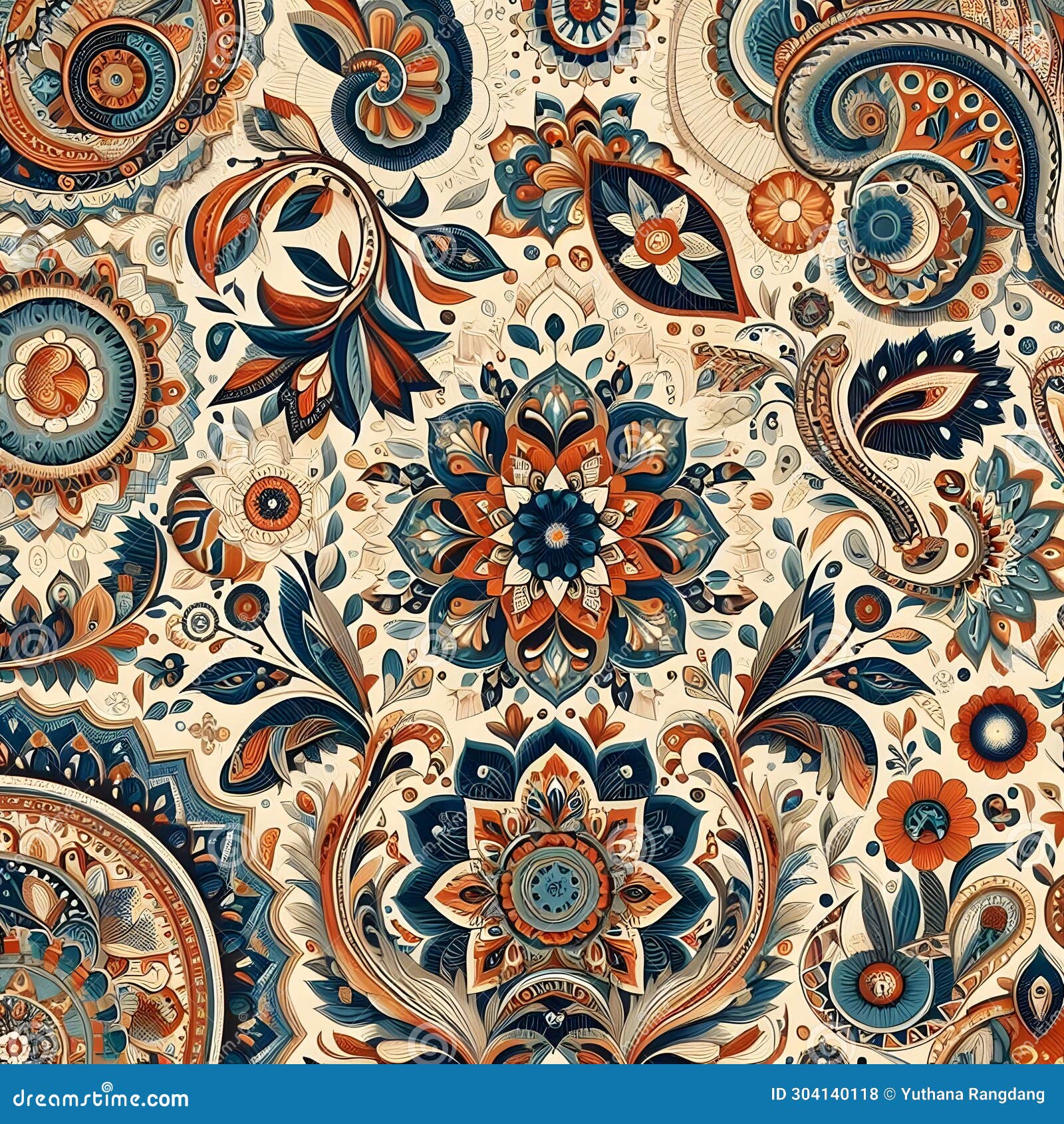 India Fabric Pattern in 1967 , Wallpaper. Stock Illustration ...