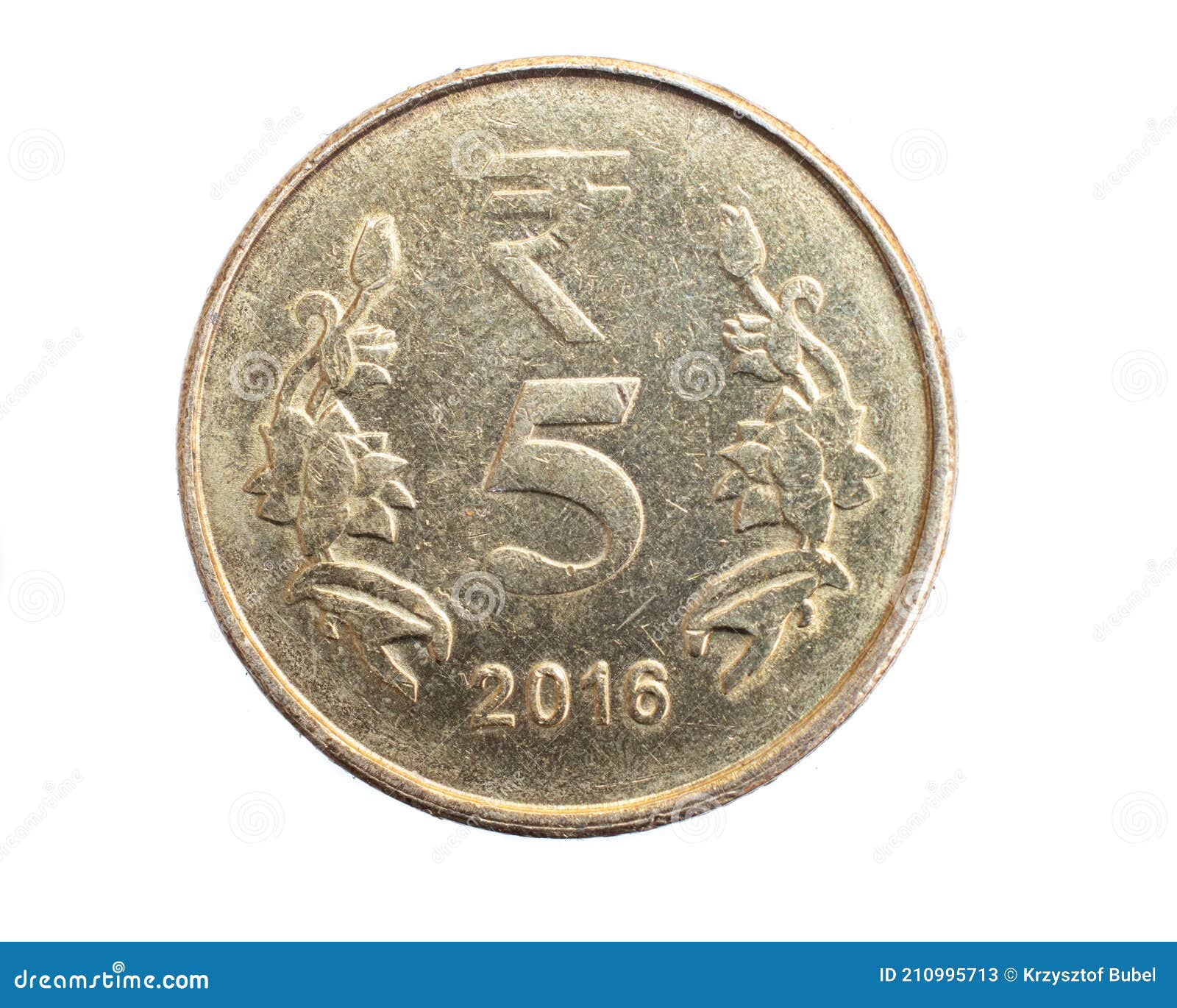 India Five Rupees Coin on White Isolated Background Stock Image - Image ...