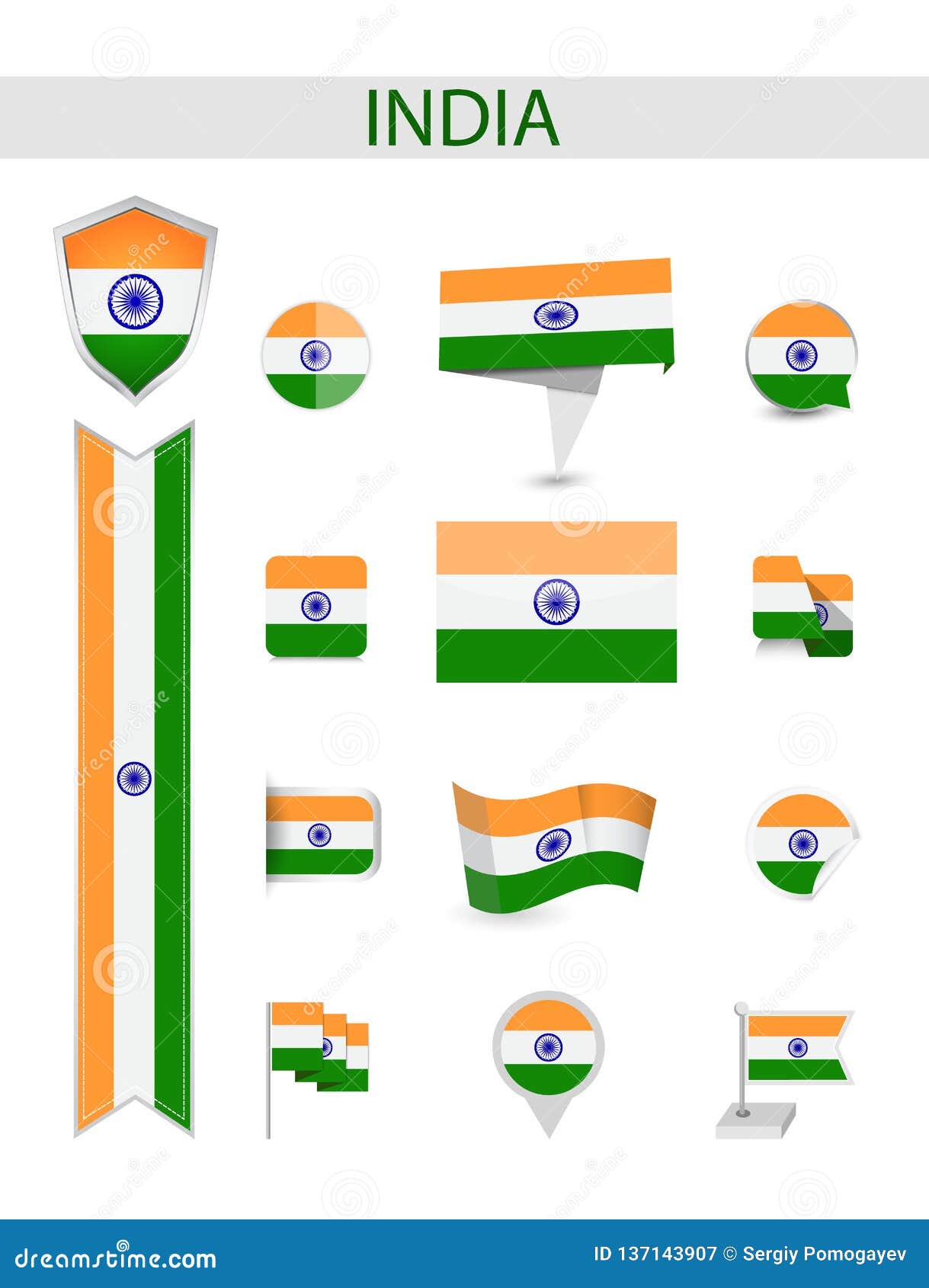 India Flag Collection stock vector. Illustration of cartoon - 137143907