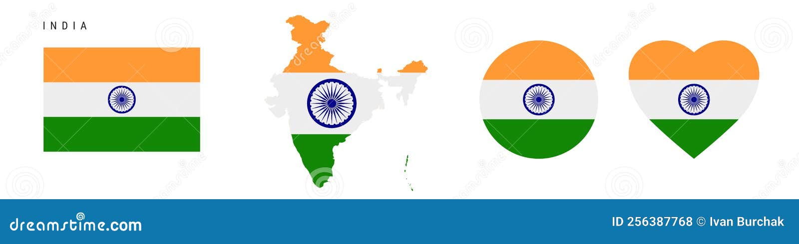 India Flag in Different Shapes Icon Set. Flat Vector Illustration Stock ...