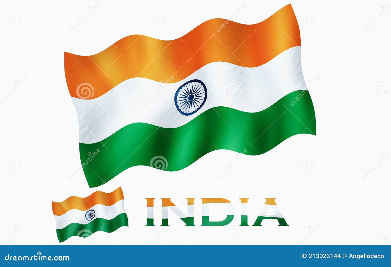 India Flag Illustration with Fabric Texture with INDIA Text with White ...