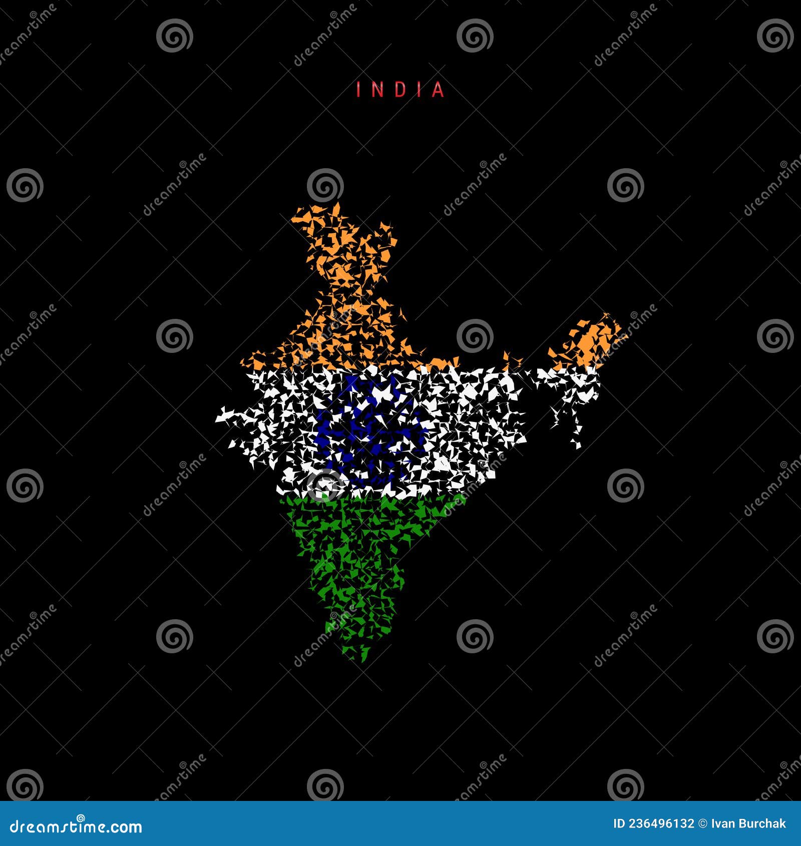 India Flag Map, Chaotic Particles Pattern in the Indian Flag Colors ...