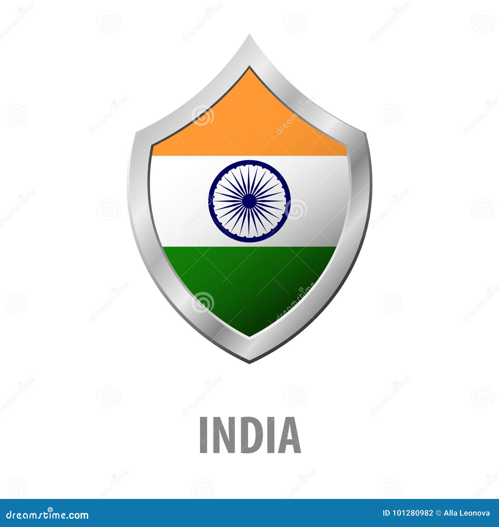 India Flag on Metal Shiny Shield Illustration. Stock Illustration ...