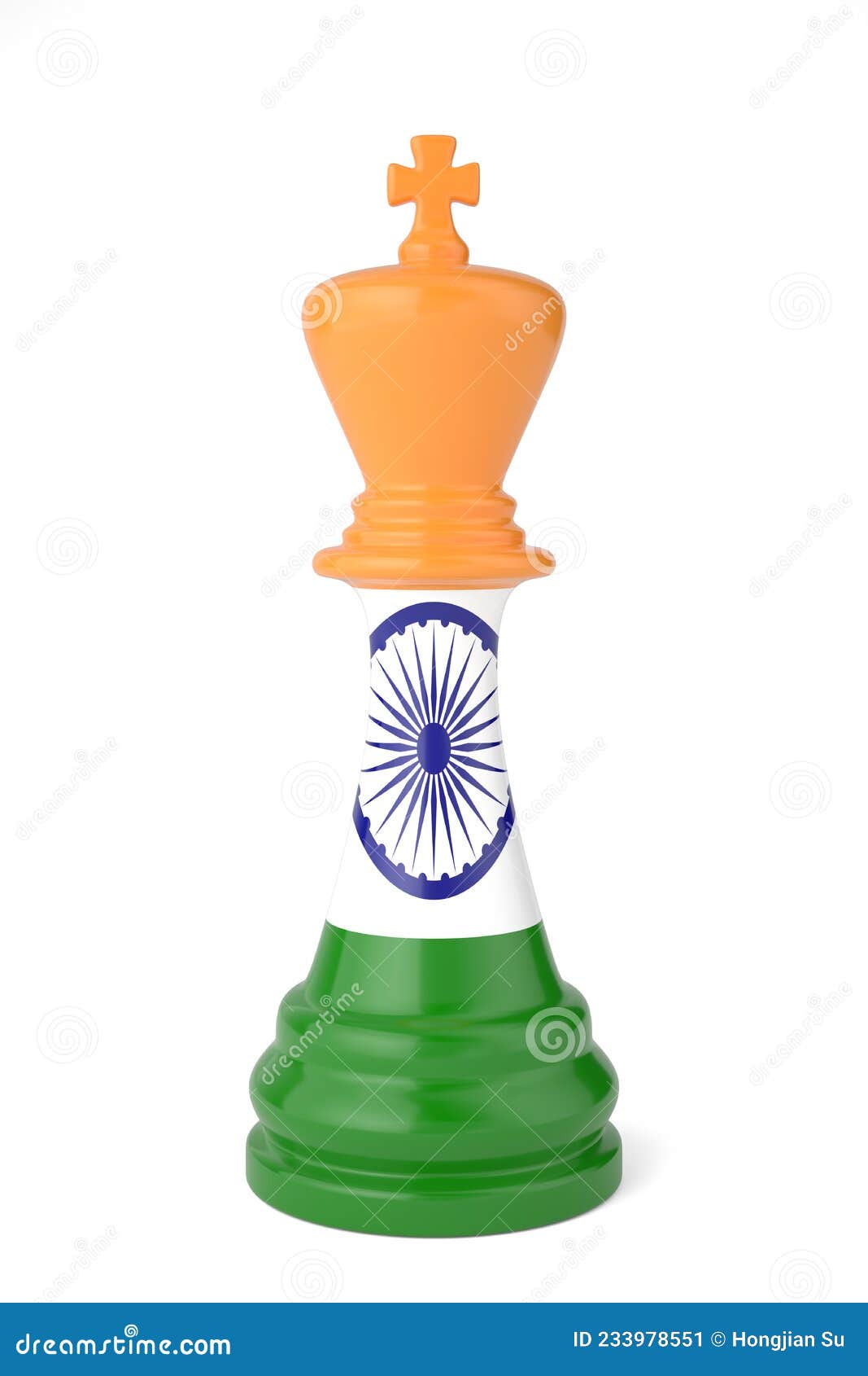 India Flag Paint Over on Chess King, Chess Isolated on White Background ...