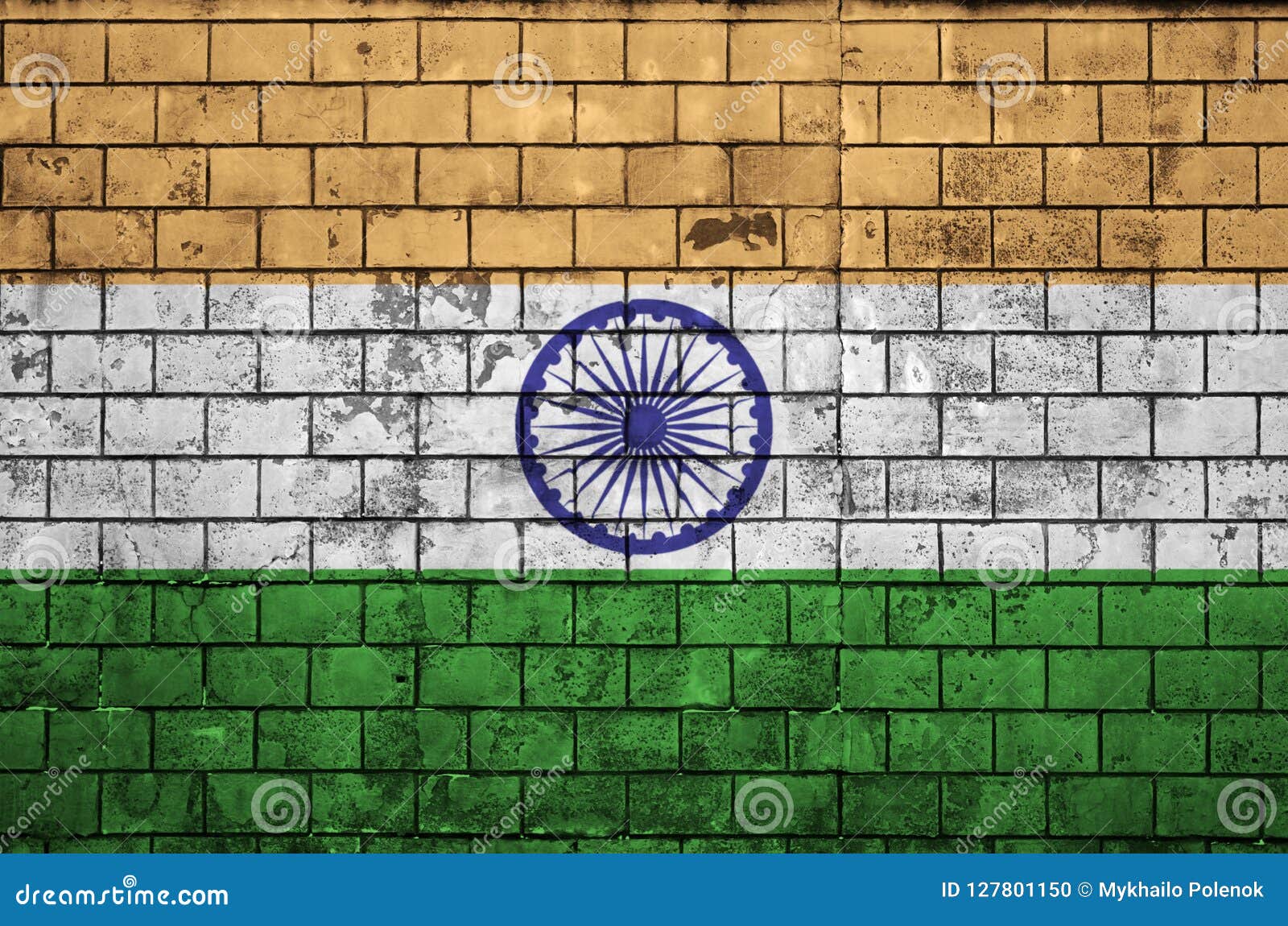 India Flag is Painted Onto an Old Brick Wall Stock Photo - Image of ...