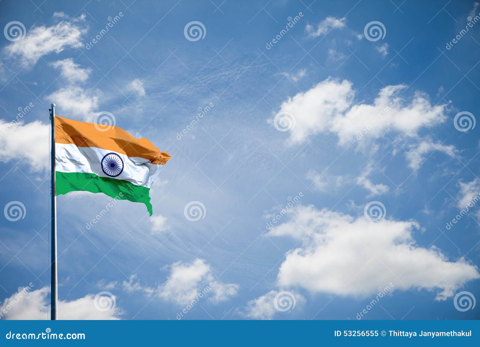 India Flag With Clear Blue Sky In The Background Stock Photography ...
