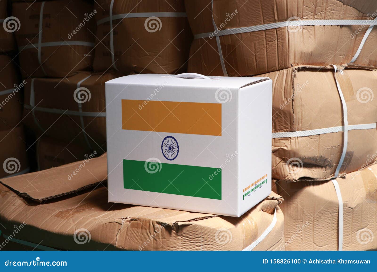 India Flag on White Box with Barcode and the Color of Nation Flag on ...