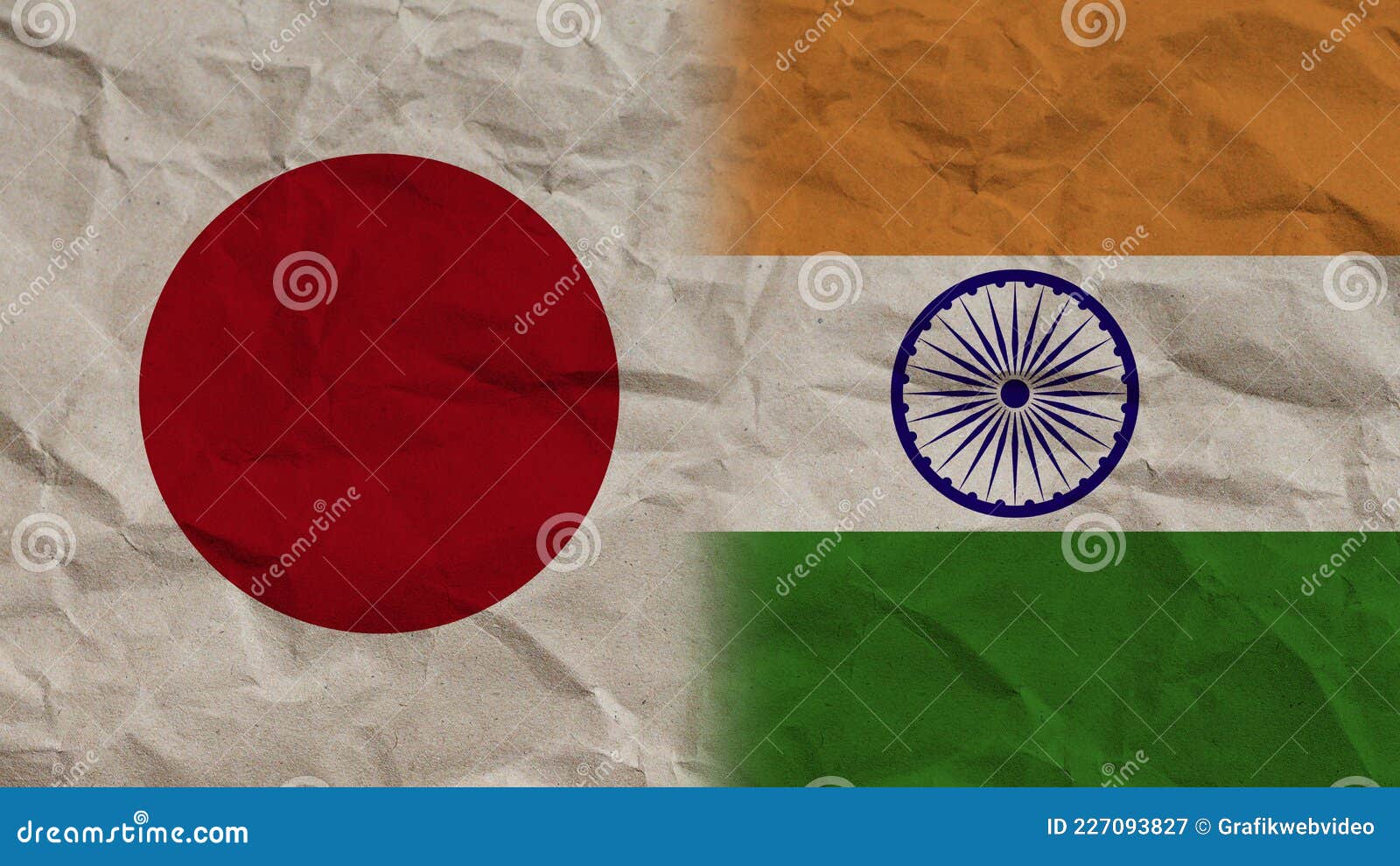 India and Japan Flags Together, Crumpled Paper Effect 3D Illustration ...