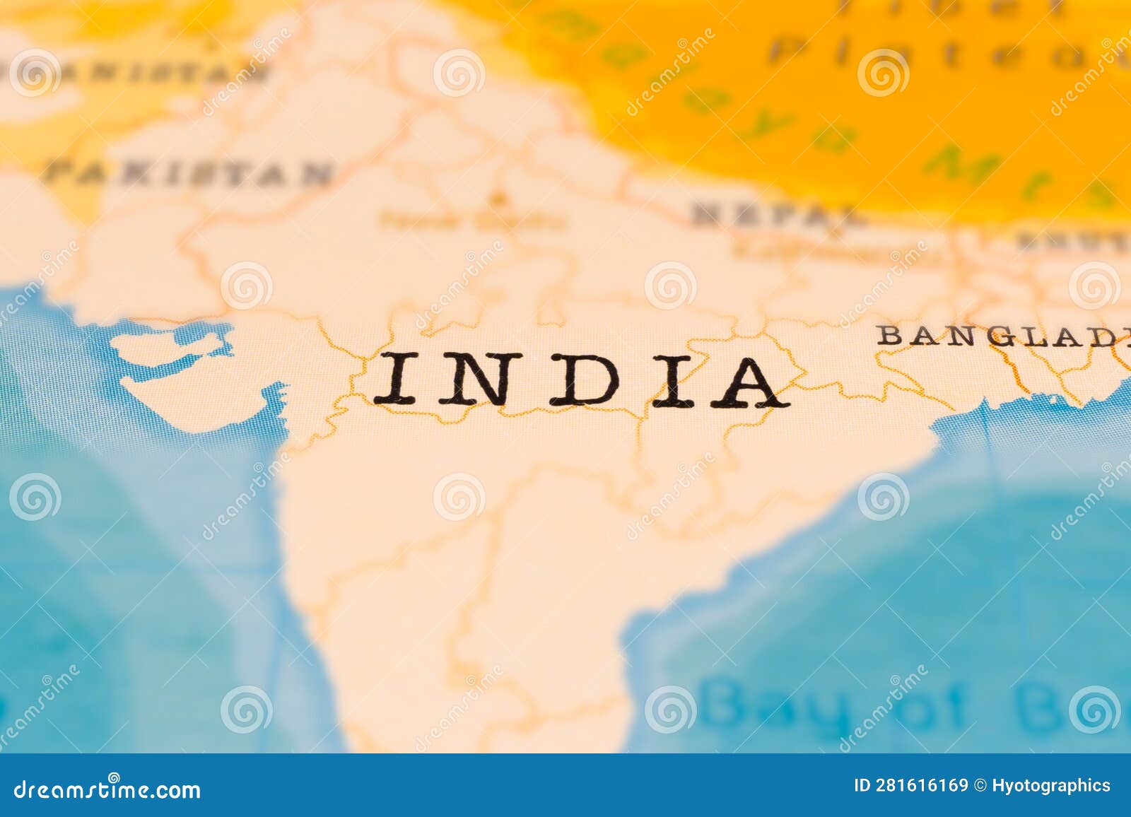 India in Focus on a Tilted World Map. Stock Illustration - Illustration ...