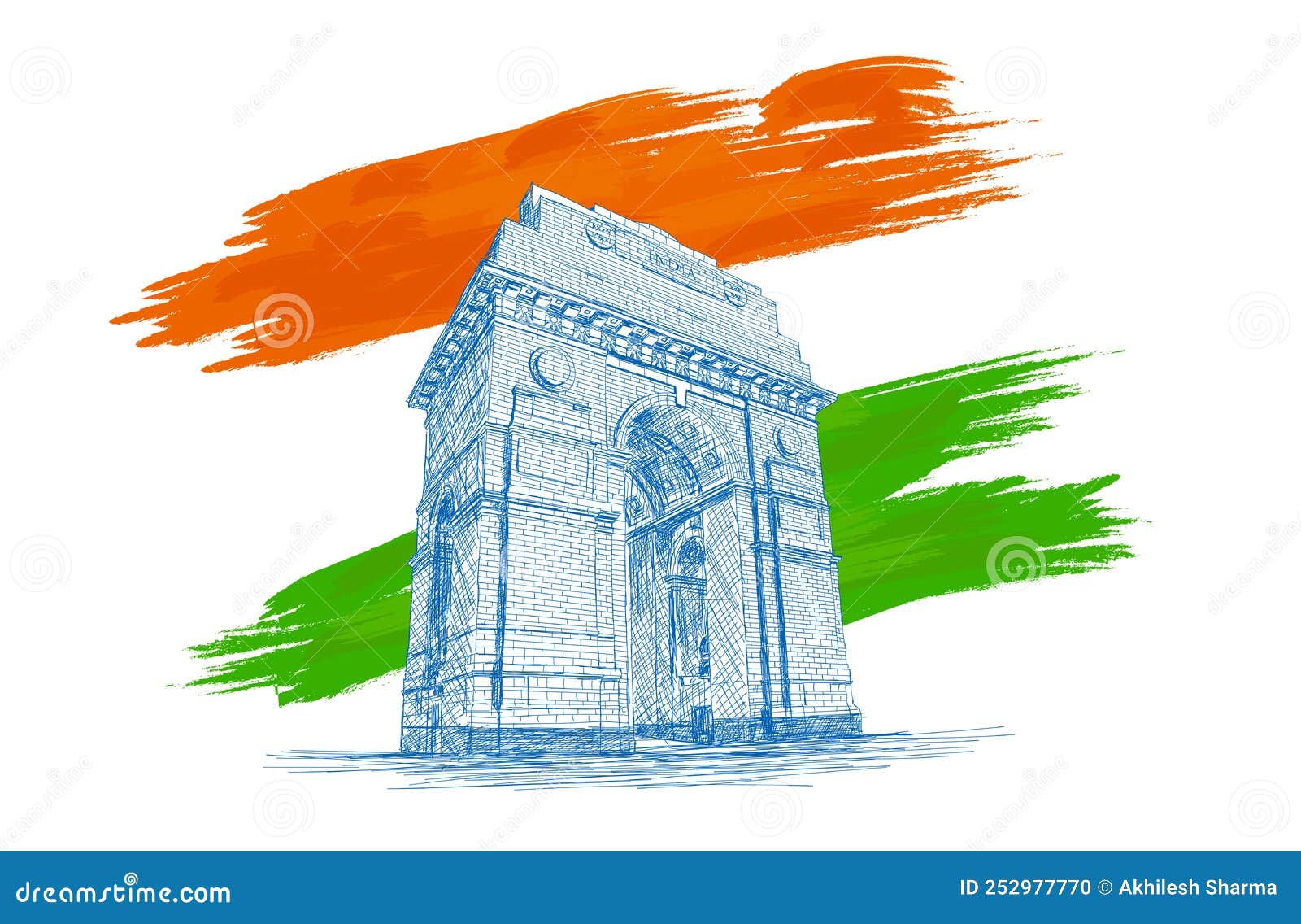 India Gate Architecture with Indian Flag Colors - Vector Illustration ...