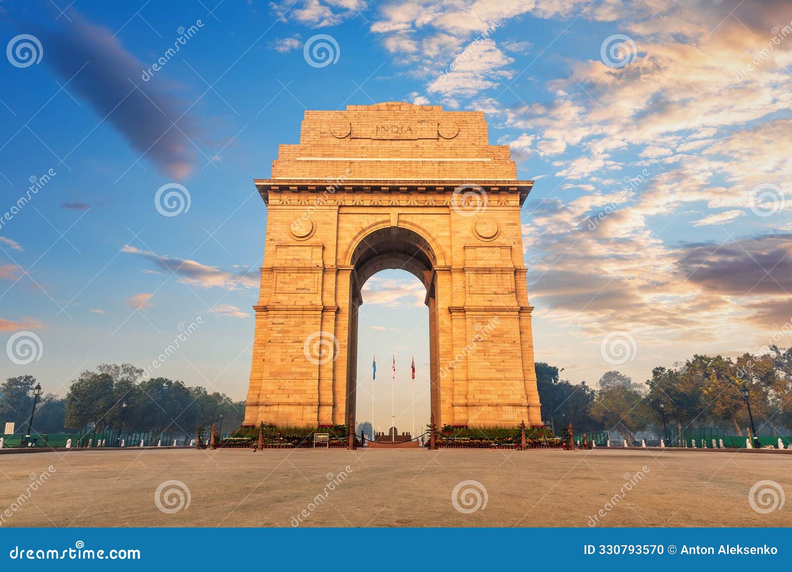 India Gate in Sunset Evening Lights, Rajpath, New Delhi Stock Photo ...