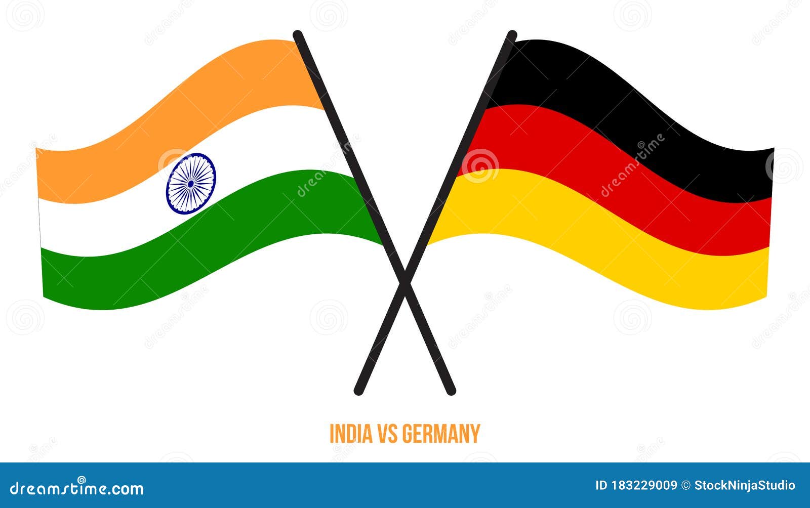 India and Germany Flags Crossed and Waving Flat Style. Official ...