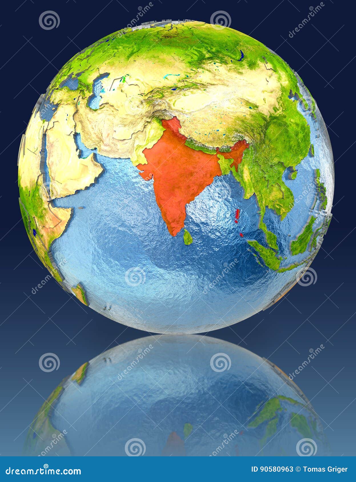 India on Globe with Reflection Stock Illustration - Illustration of ...