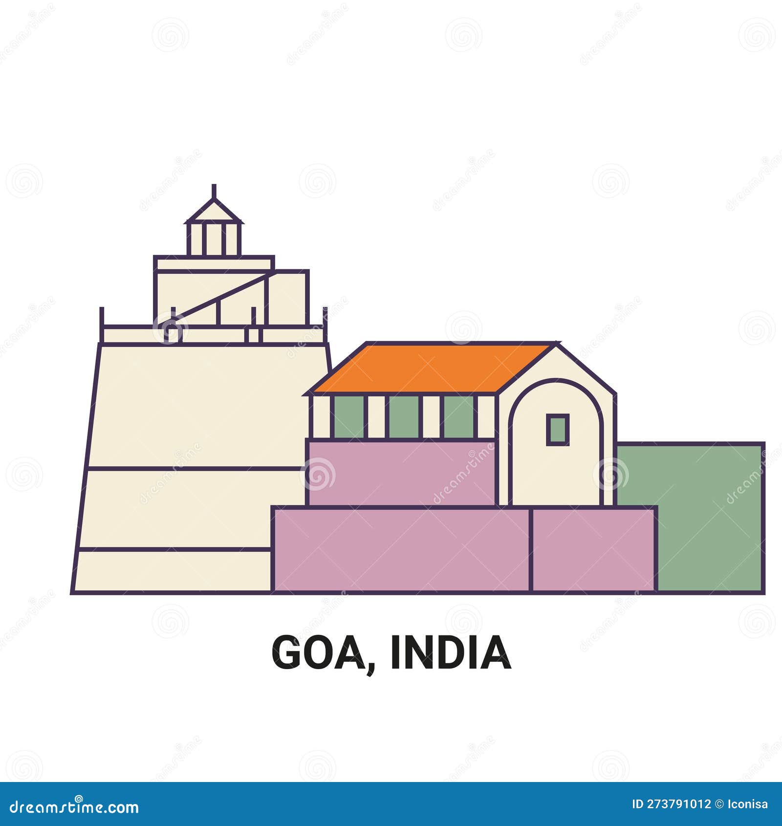 India, Goa Travel Landmark Vector Illustration Stock Vector ...